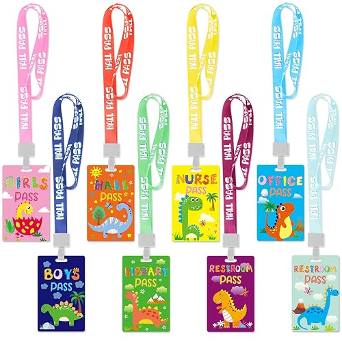 8 Set PVC Hall Pass Lanyards Dinosaur Unbreakable Hall School Passes ...