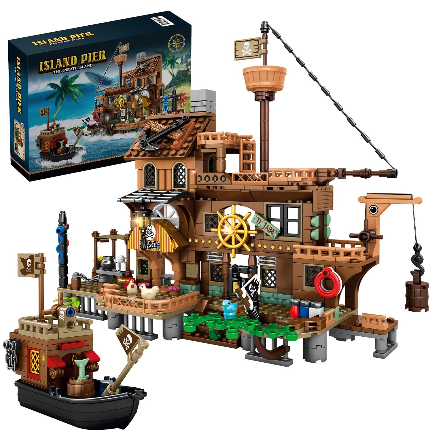 RiceBlock Pirate Ship Building Toys, Pirate Wharf Themed City Store ...