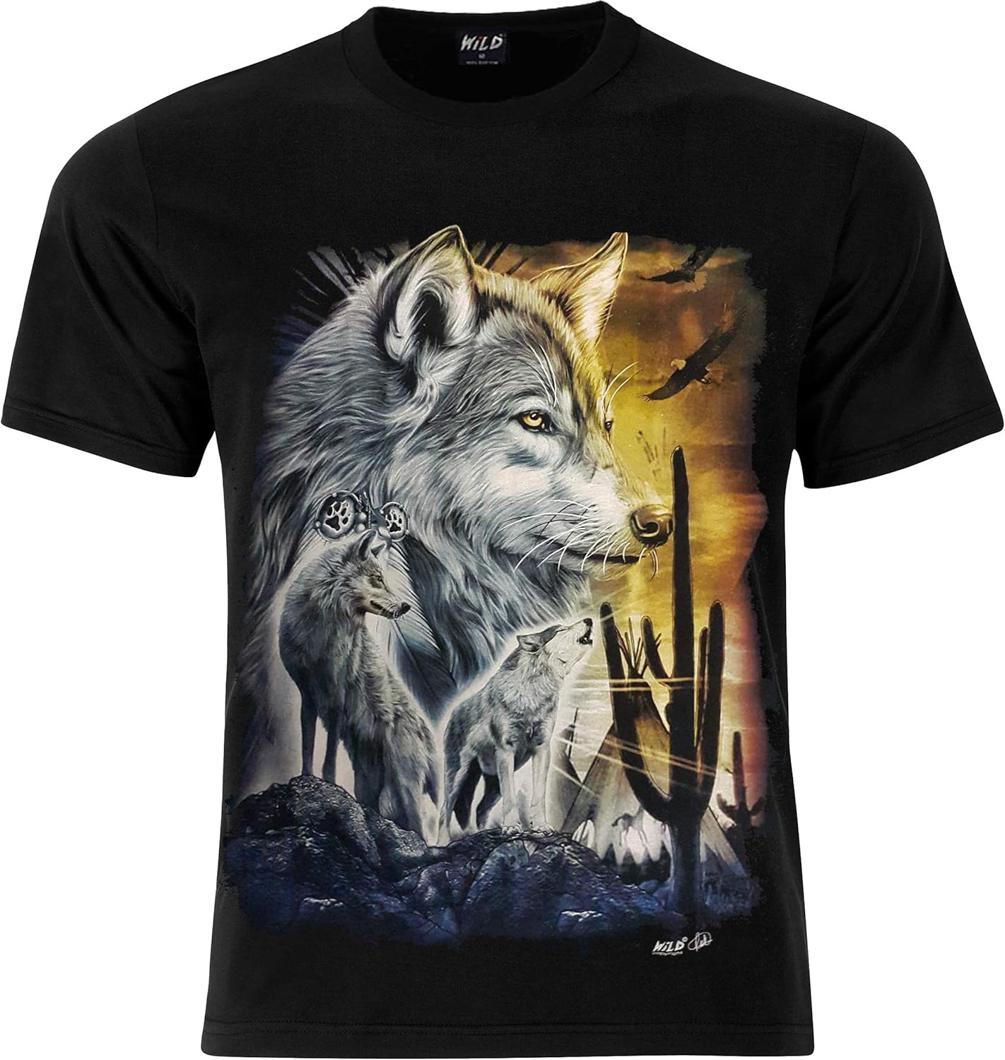 Native American Wolf Wild T-Shirt (Medium) Black: Amazon.co.uk: Clothing