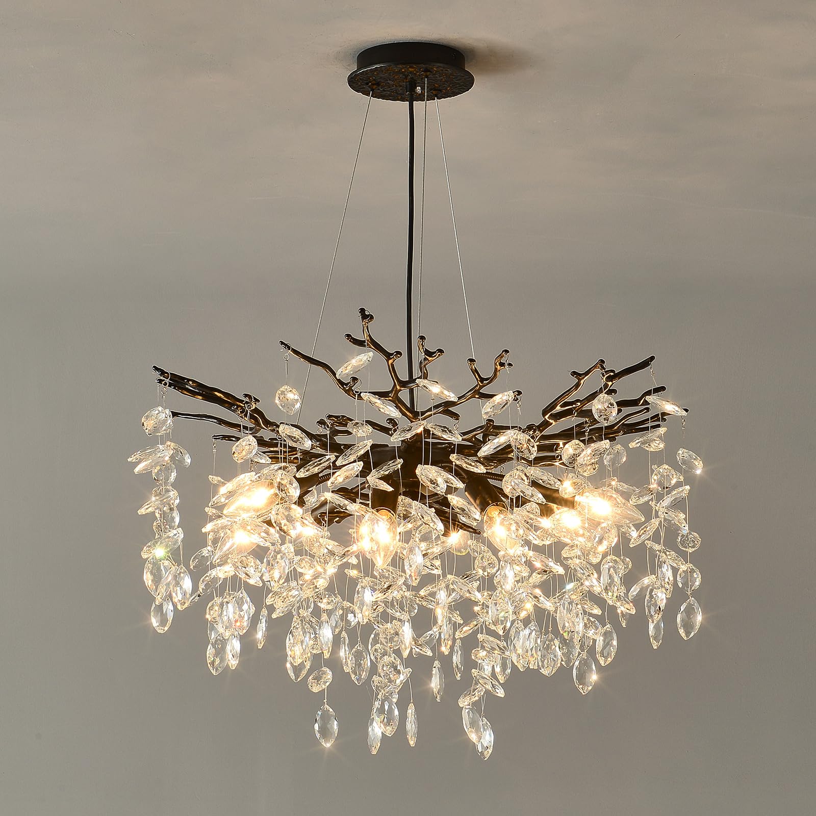 EGM Gold Tree Branch Crystal Chandelier, Modern Raindrop Crystal ...