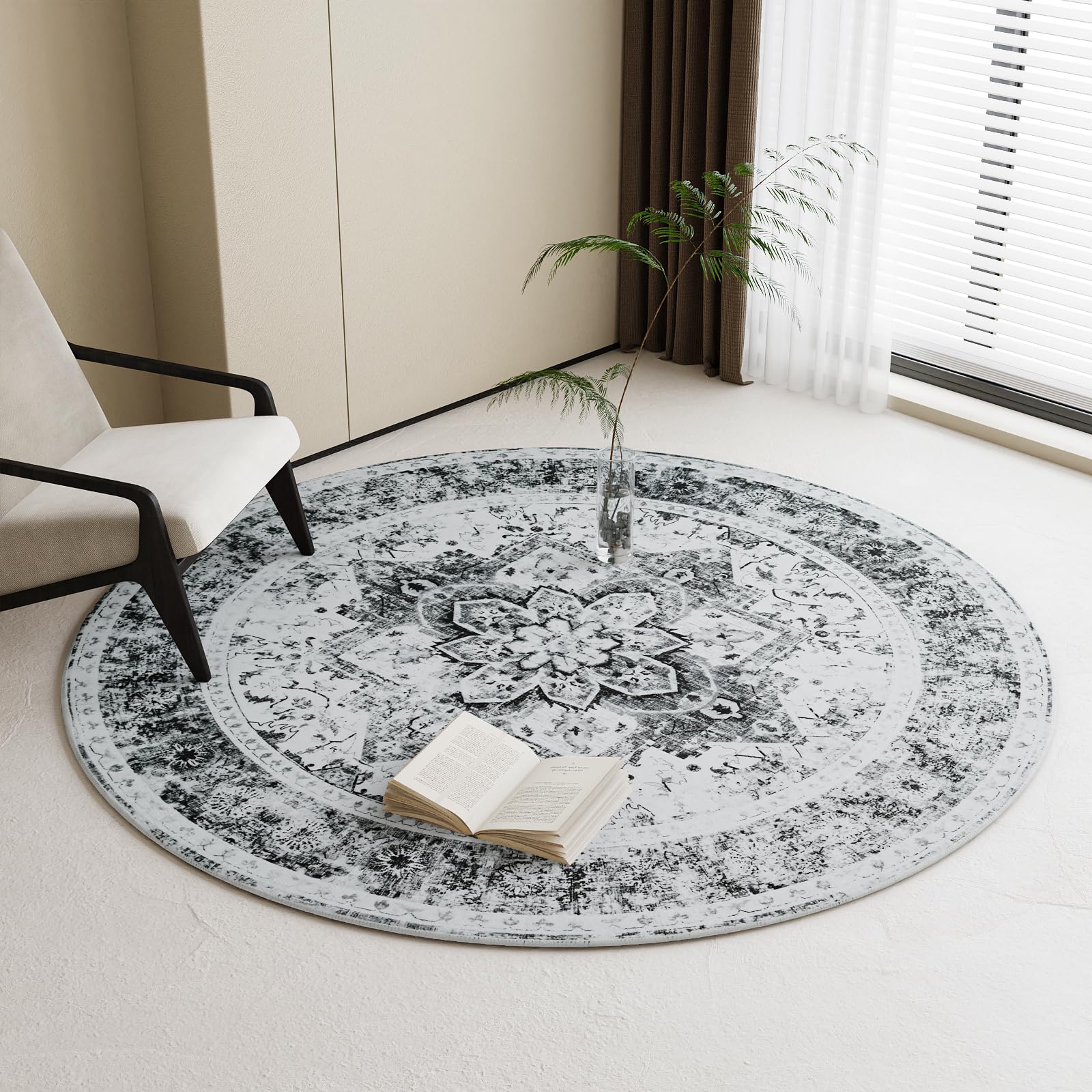 Round Rug for Living Room 3Ft Round Washable Rug Boho Small Circle ...