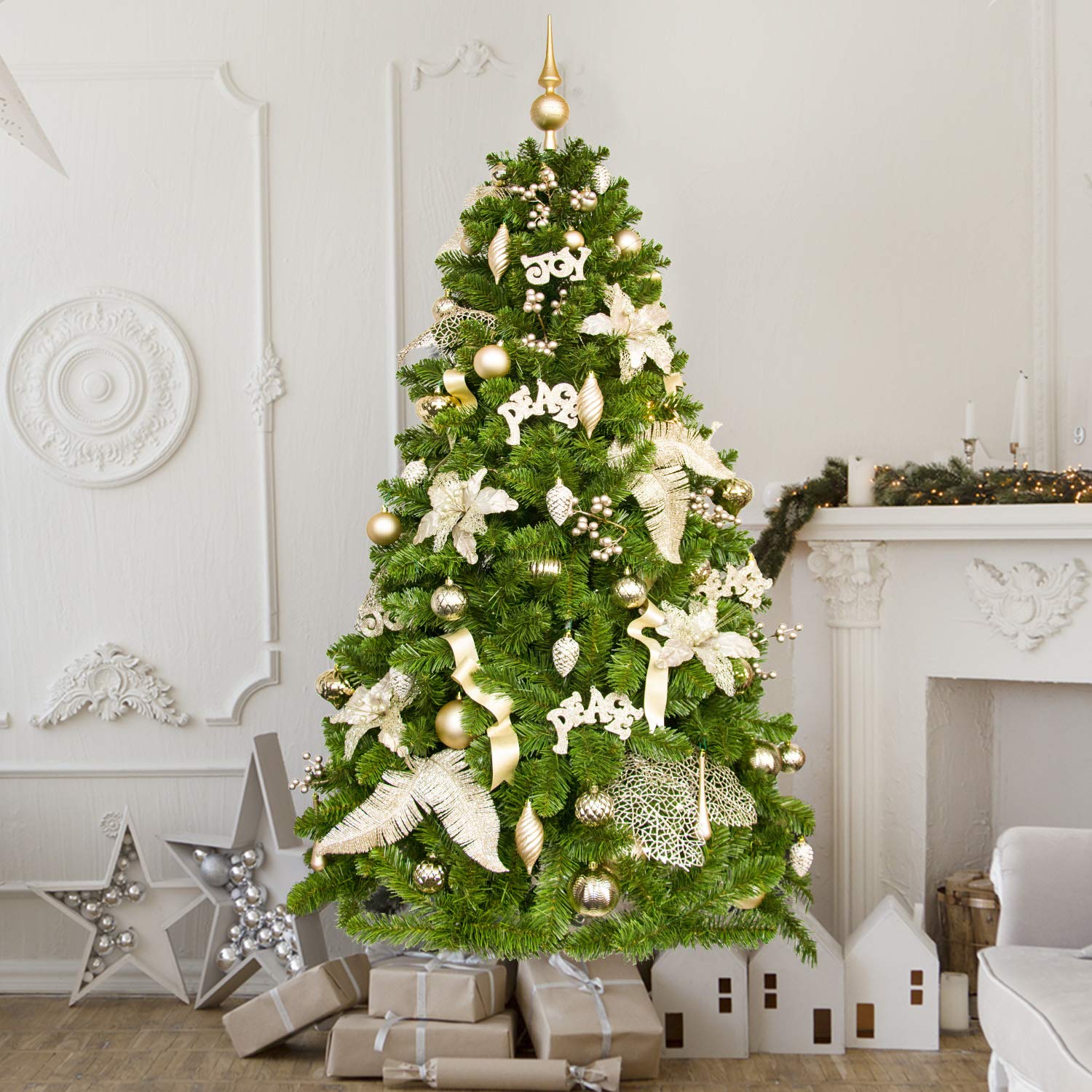 KI Store 6FT Artificial Christmas Tree with Ornaments and Lights Pure ...