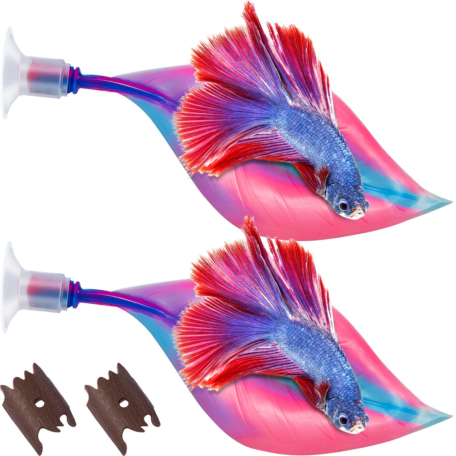 WILLBOND 2 Pieces Silicone Betta Bed Leaf Hammock for Betta Fish, Betta ...