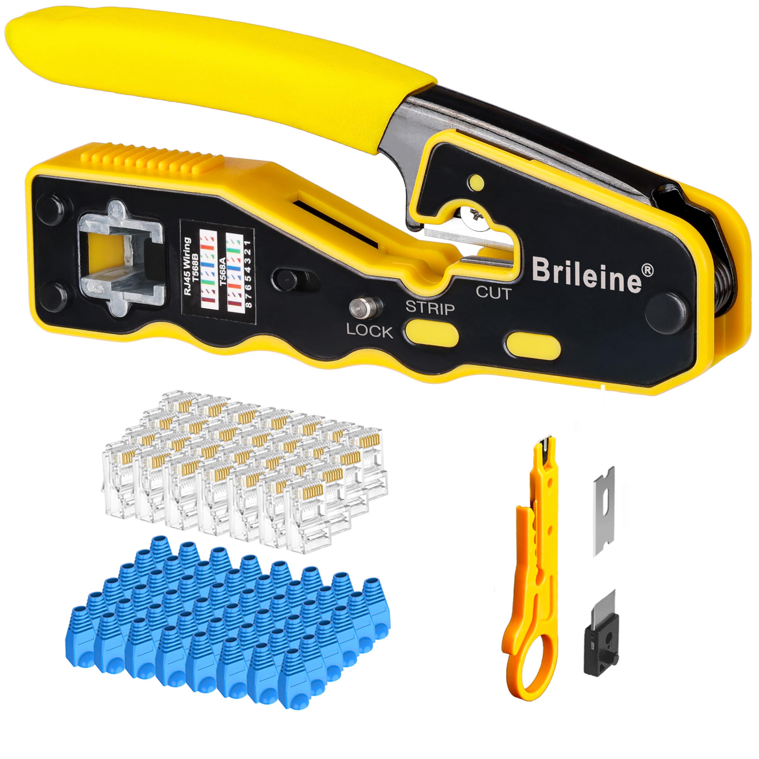 Brileine Lan Network Cable Tester RJ45 Crimp Tool Pass Through Ethernet ...