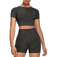 Sytiz Women Seamless Yoga Outfits 2 Piece Set Workout Gym Shorts + Short Sleeve Crop Top at ...