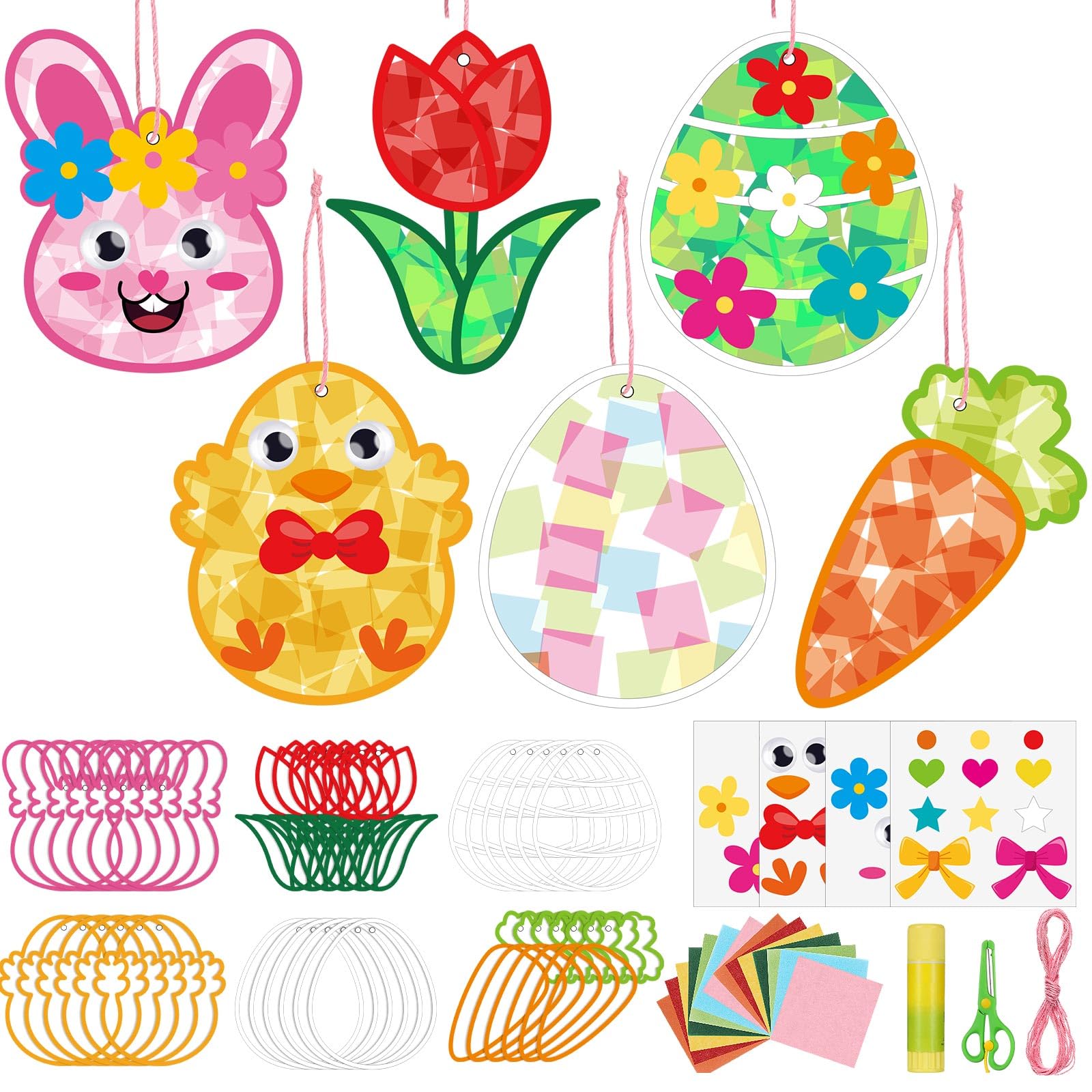 Feifeiya 24 Pack Easter Suncatcher Craft Kit Easter Paper Crafts ...