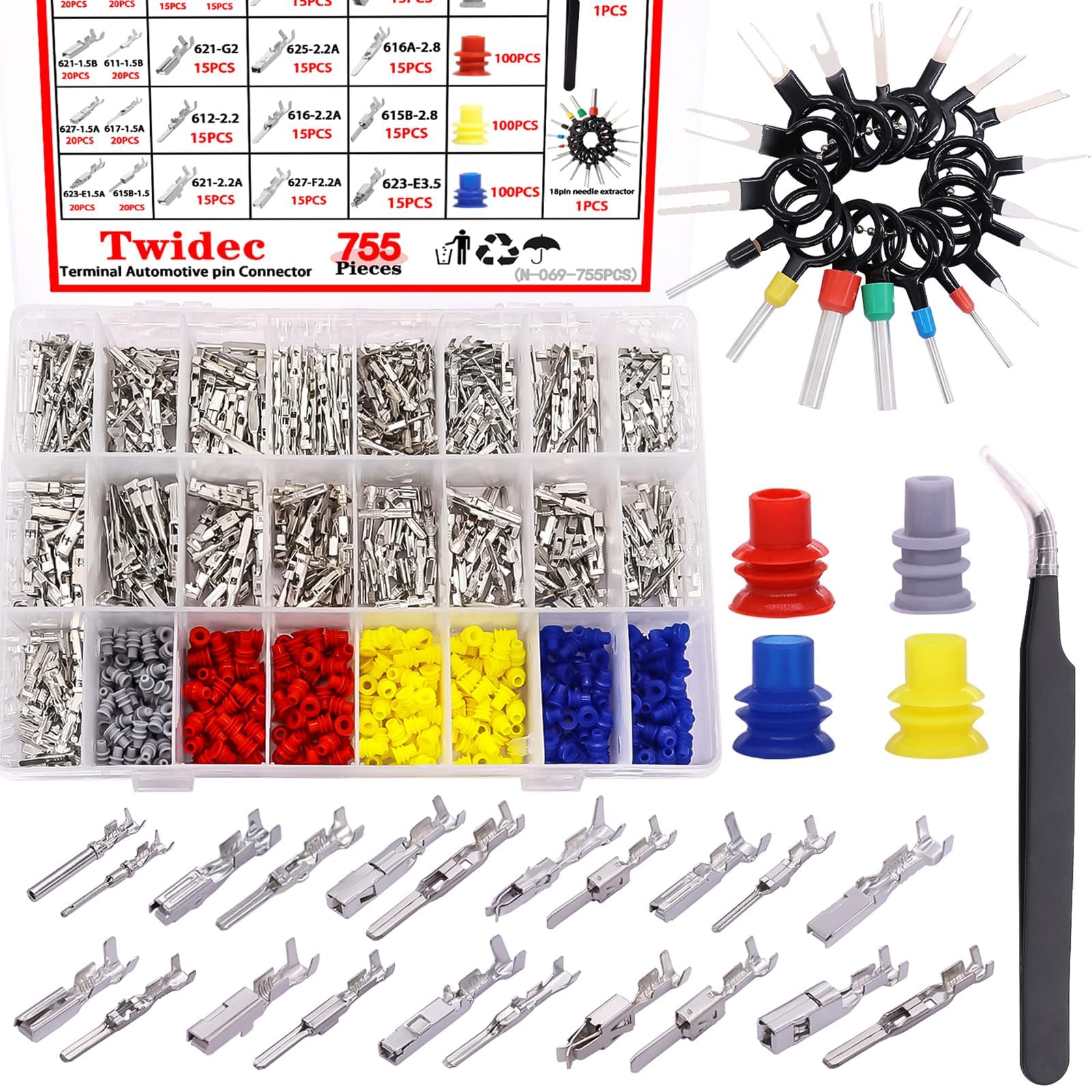Twidec/755PCS Car Electrical Wire Terminal Pins Connector Kit 21Type 1/ ...