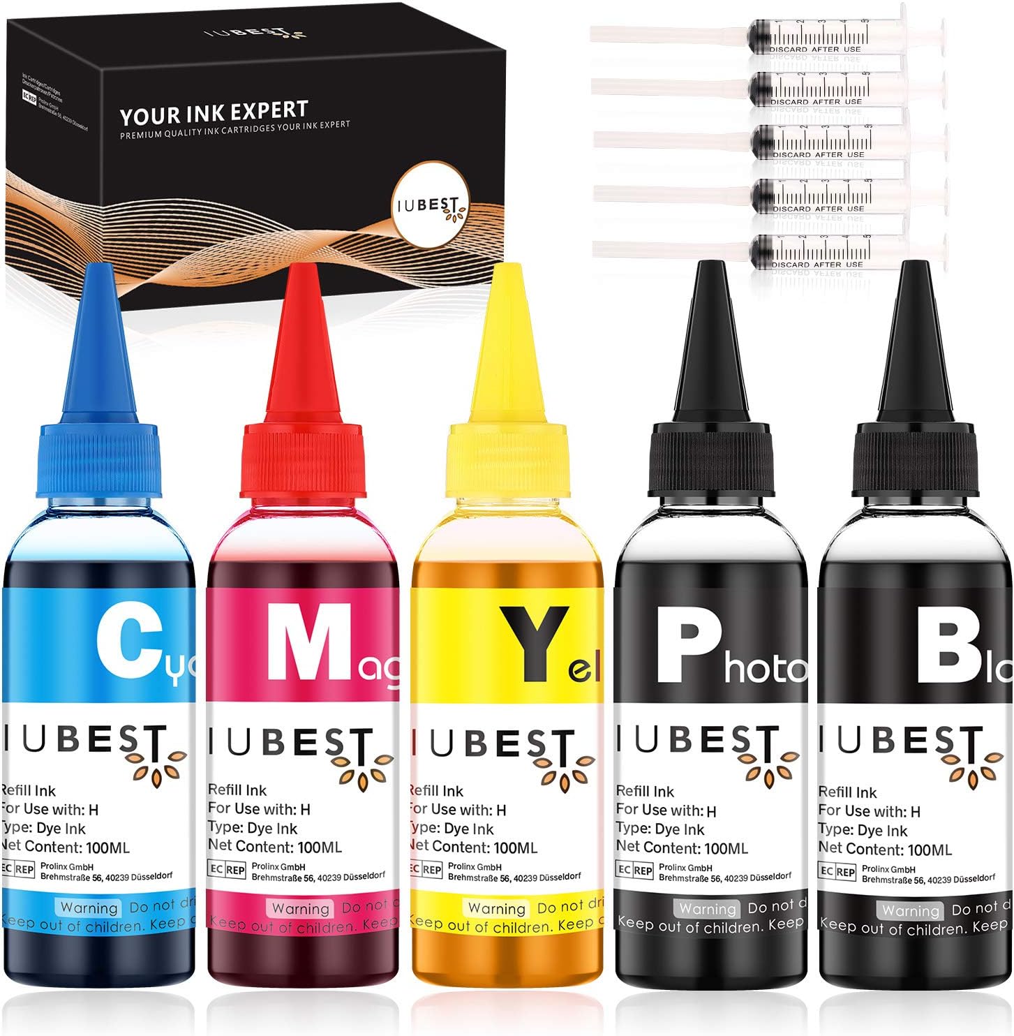 IUBEST 5 Colors Universal Dye Ink Bottles Refill Kit for HP 364 903 953 ...