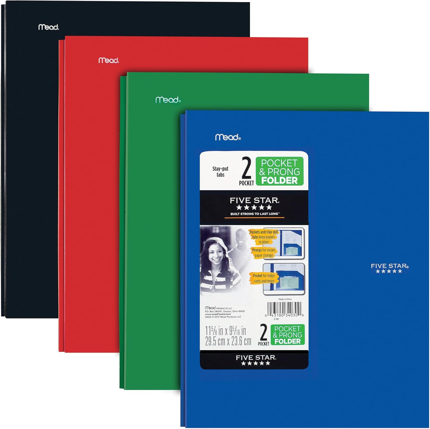 Five Star 2 Pocket Folders with Prong Fasteners, Stay-Put Folder ...