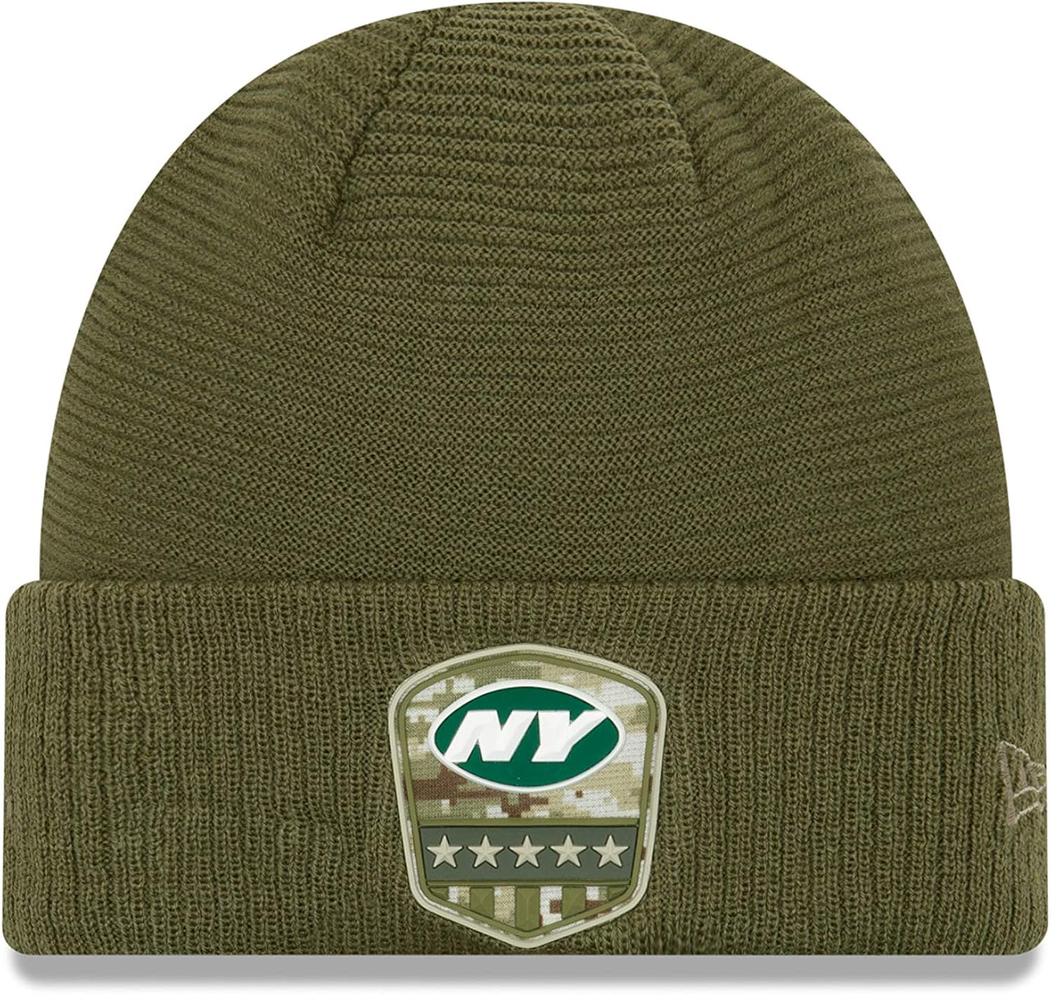New Era New York Jets Beanie On Field 2019 Salute to Service Knit Olive ...