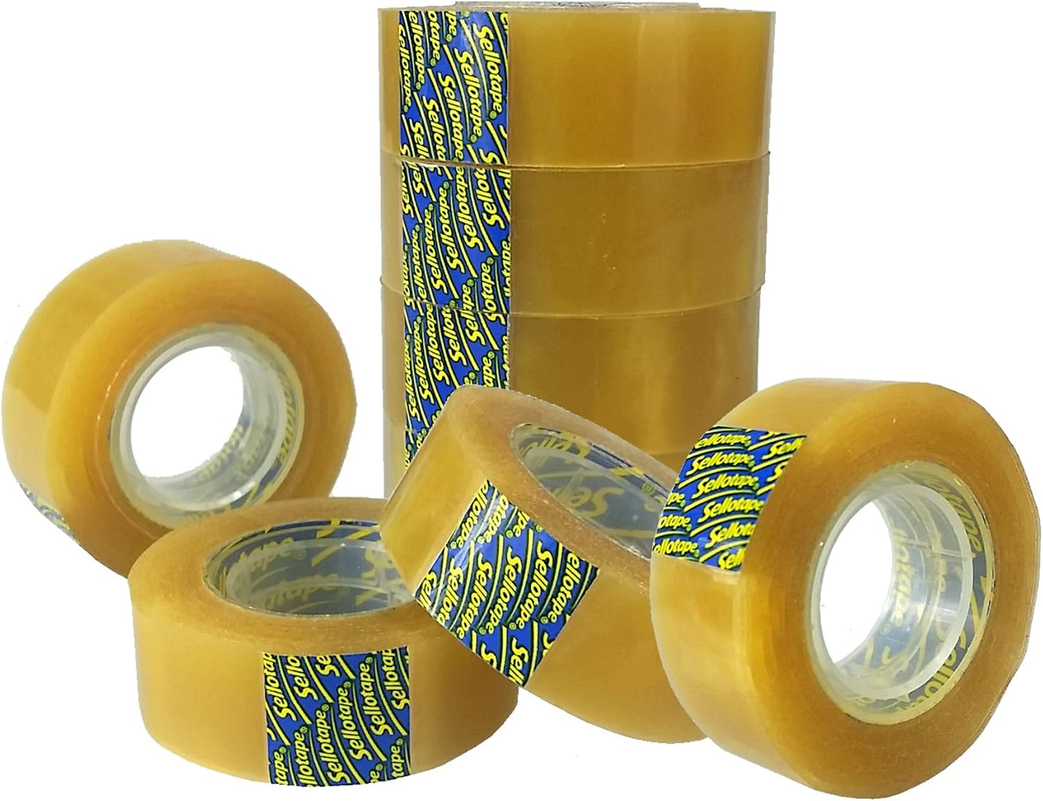 8 X Sellotape Original Golden Tape Roll Clear Non Static Easy Tear Tape