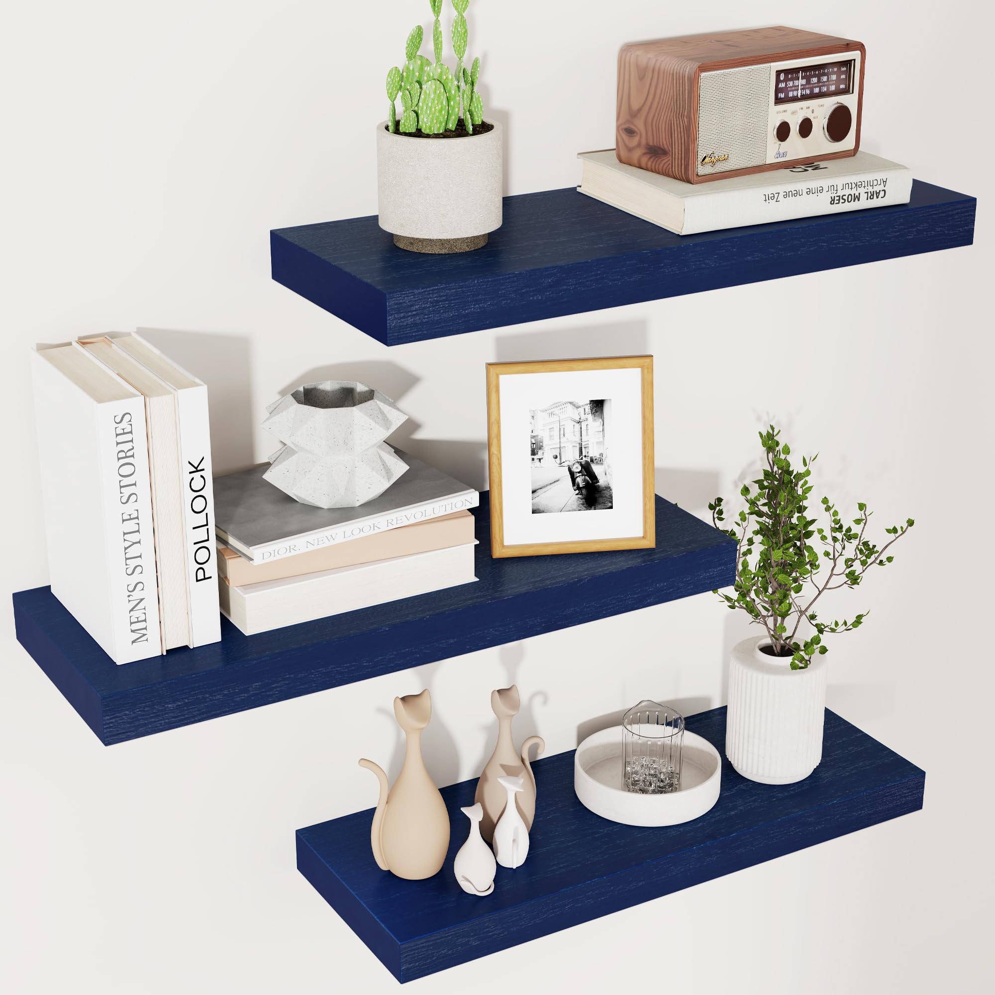 Blue Floating Shelves for Wall, Solid Wood Floating Wall Mounted ...
