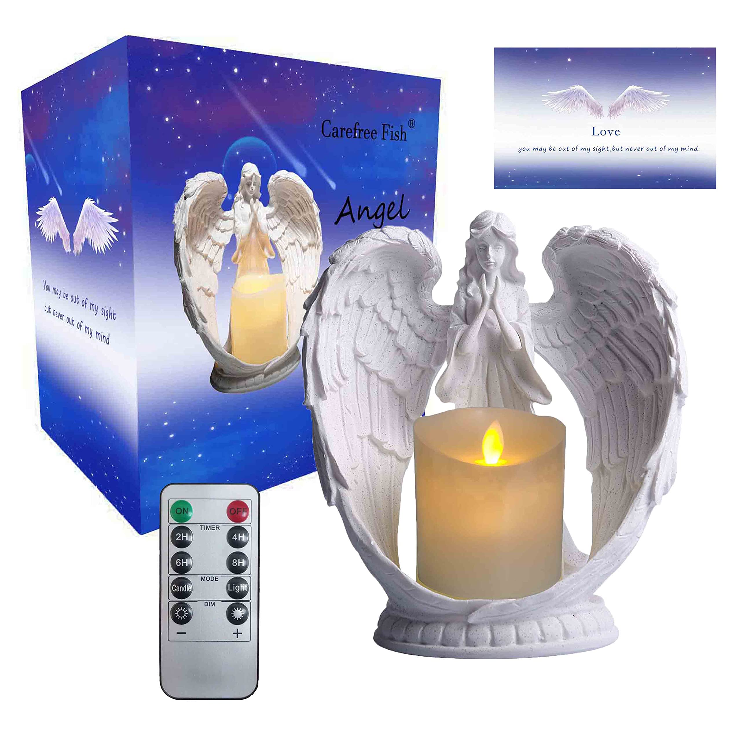 Carefree Fish Starry Sky White Angel Wing Praying Sandstone Statue ...