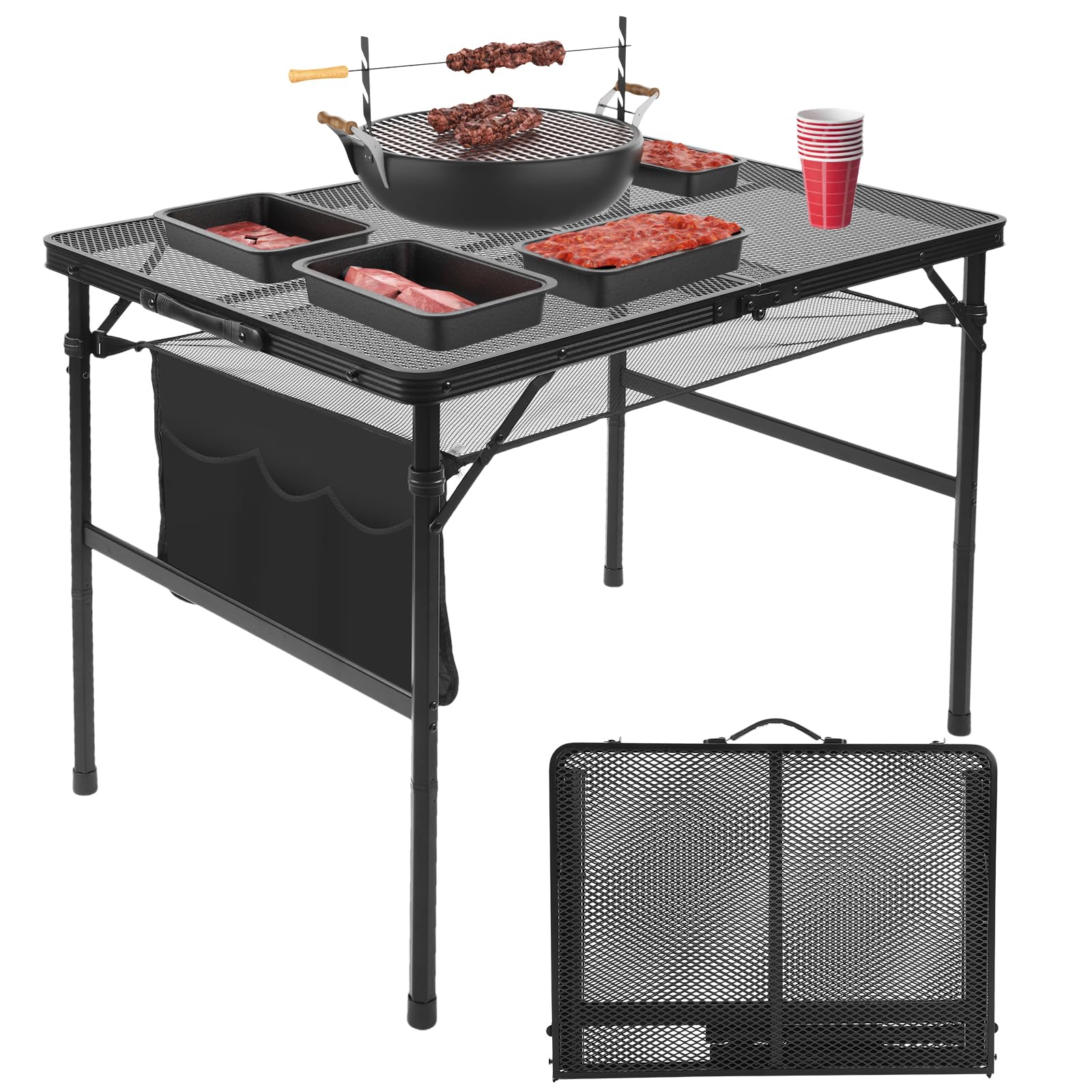 Pnbfhn Folding Grill 3x2 FT Portable Camping Table, Lightweight Height ...