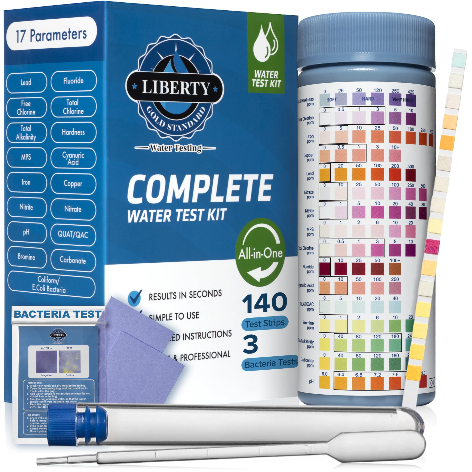 Liberty Gold Standard© Water Testing Strips (145-Piece Kit) All-in-One ...