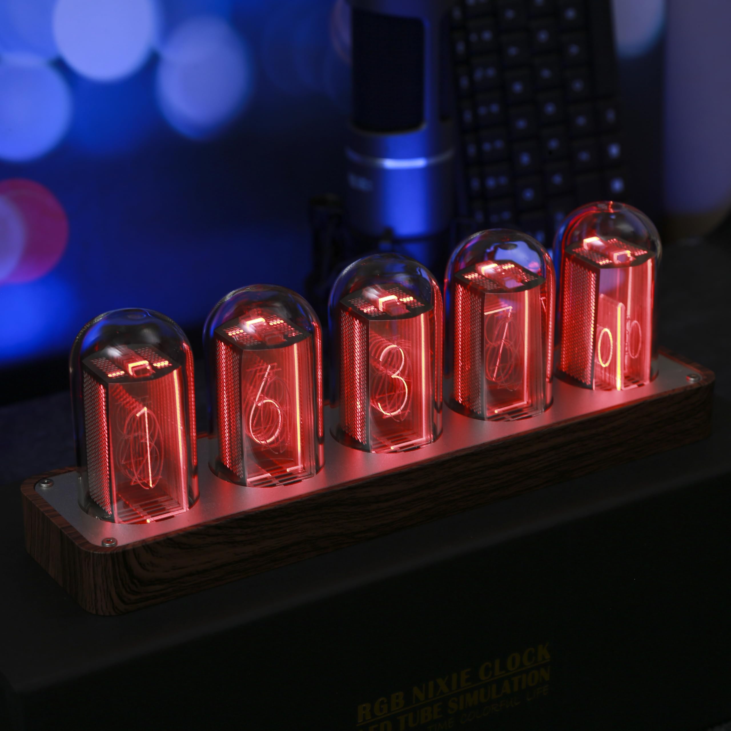 ClocTeck Nixie Tube Clock Walnut Digital Clock, Support Wi-Fi Time SYNC ...