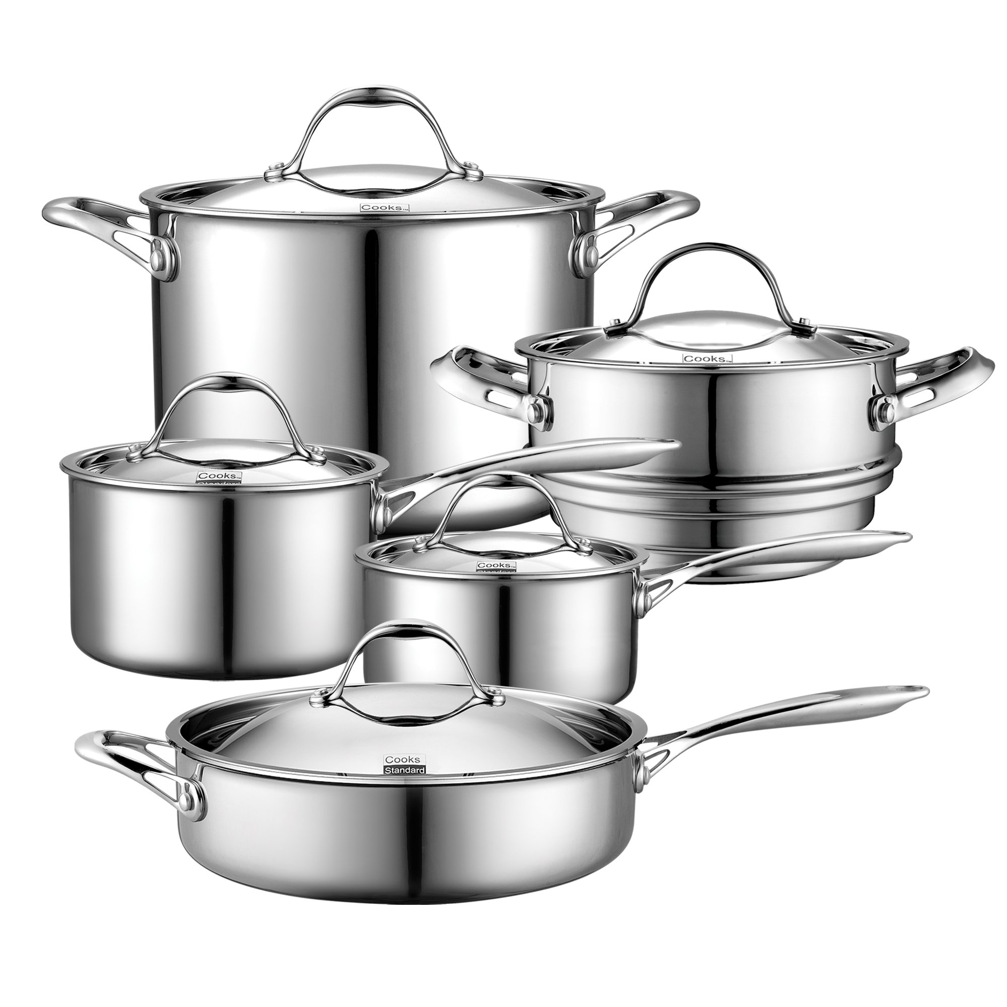 Cooks Standard 10 Piece Multi Ply Clad Cookware Set Stainless Steel