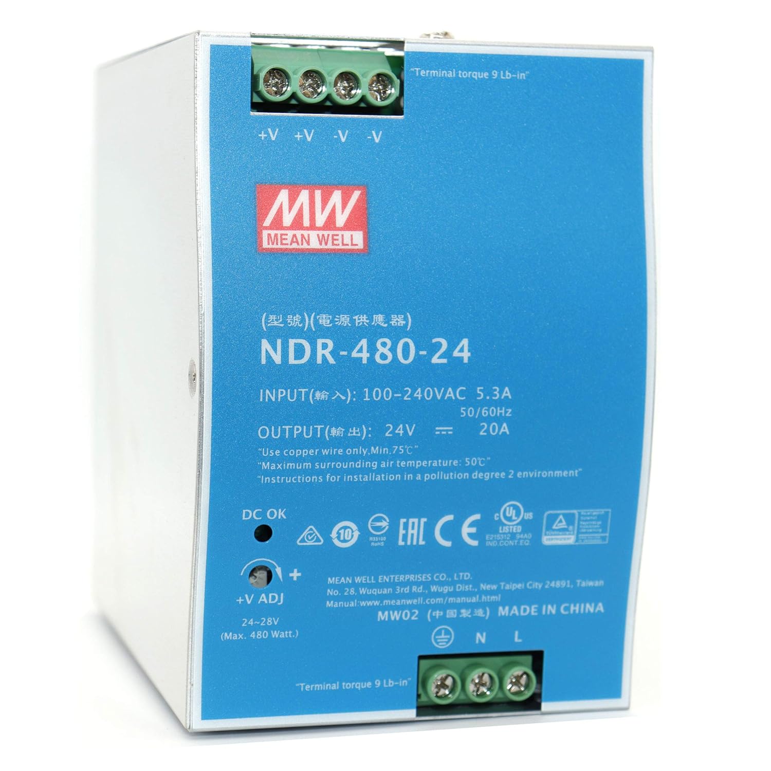 Amazon.com: Mean Well NDR-480-24 480W 20A 24VDC Single Output AC to DC DIN Rail Power Supply ...