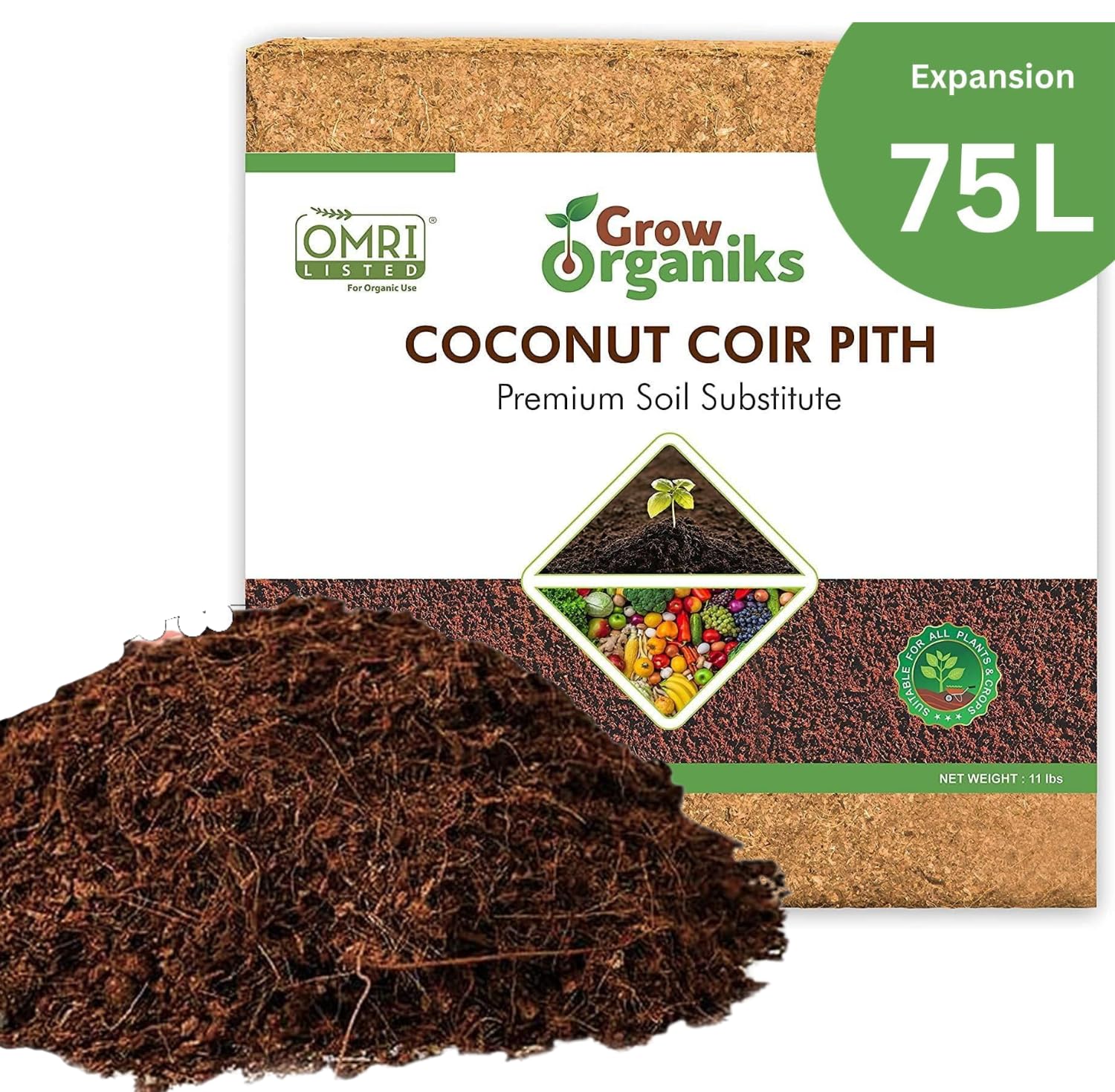 Mua Grow Organiks Coco Coir Pith,Coco Peat Brick/Block -11 Lbs, OMRI ...