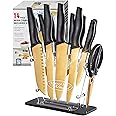 Amazon.com: Marco Almond Golden Titanium Knife Set with Acrylic Stand, Kitchen Knives Set with ...