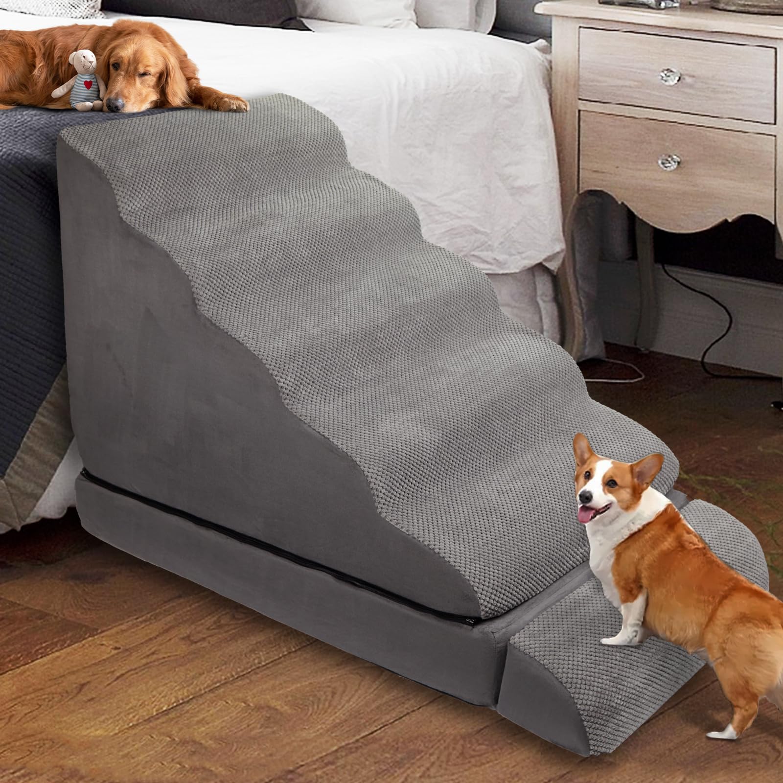 Dog Stairs/Steps for High Beds up to 30-36 inches, A.FATI 6 Step Foam ...