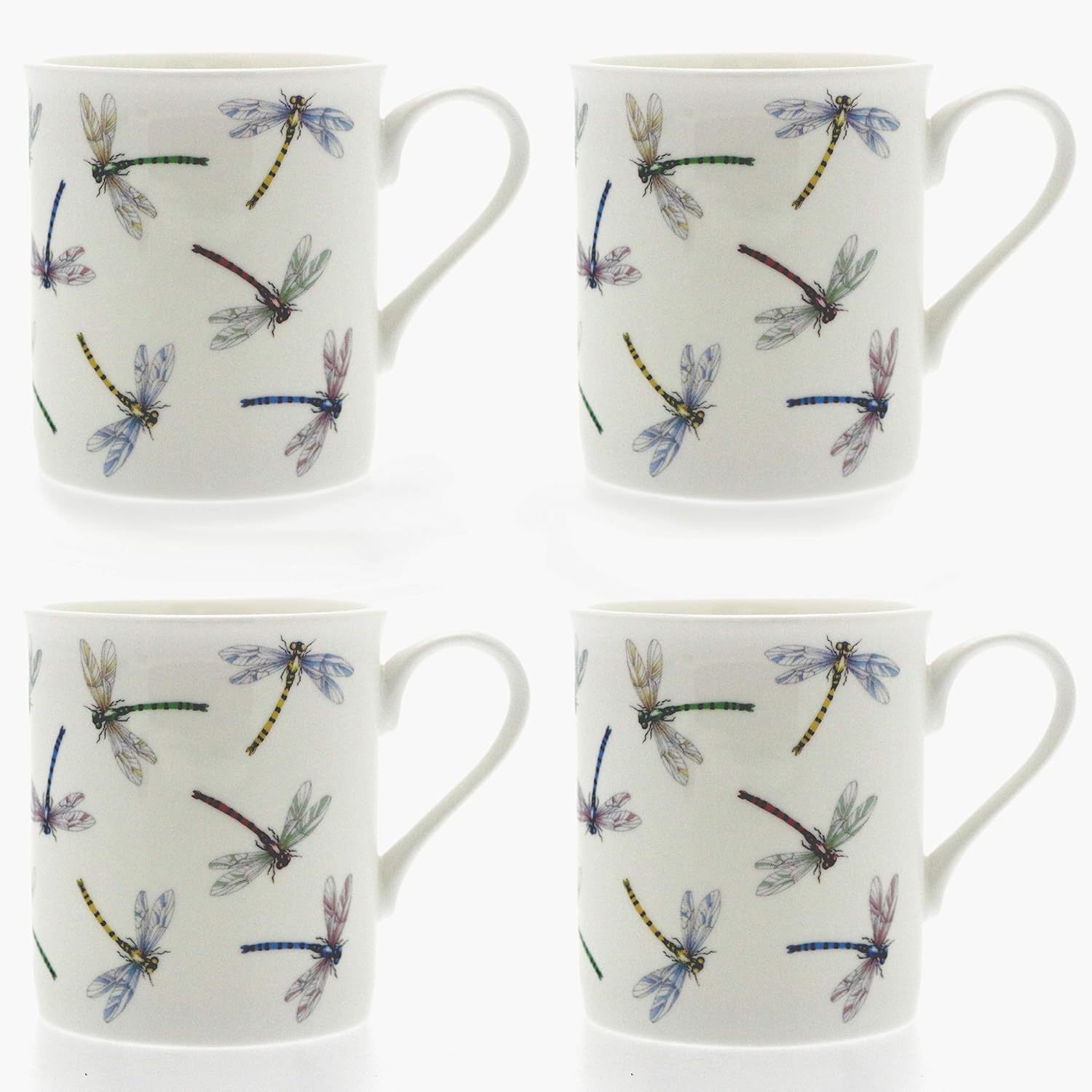 Set 4 Fine Bone China Mugs – Dragonflies Design - BigaMart