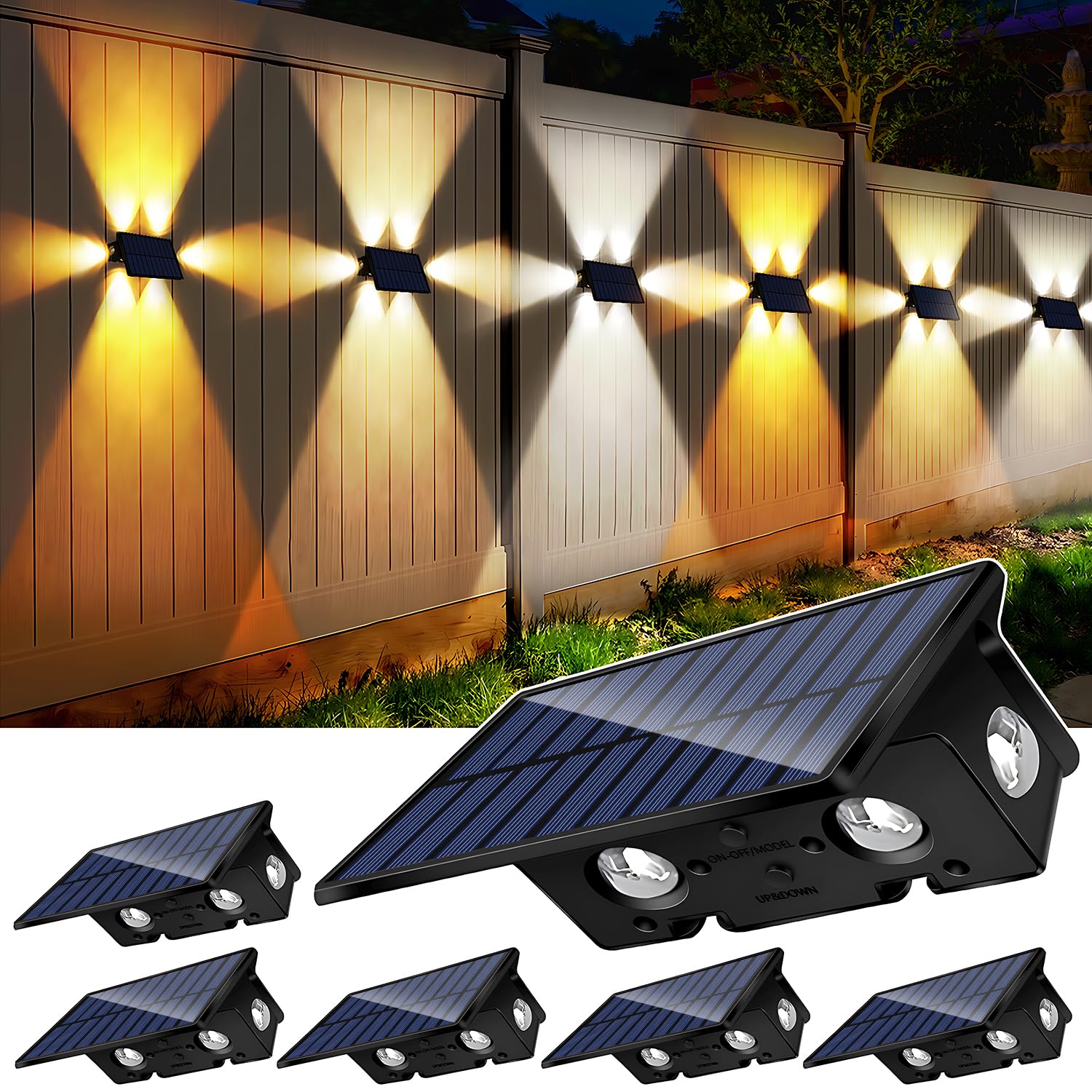 DBF Solar Fence Lights - 3 Colors Solar Wall Lights Up/Down/Sides ...