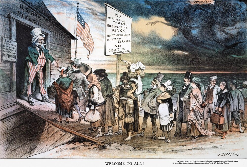 Pro-Immigration Cartoon NWelcome To All An 1880 American Cartoon By ...