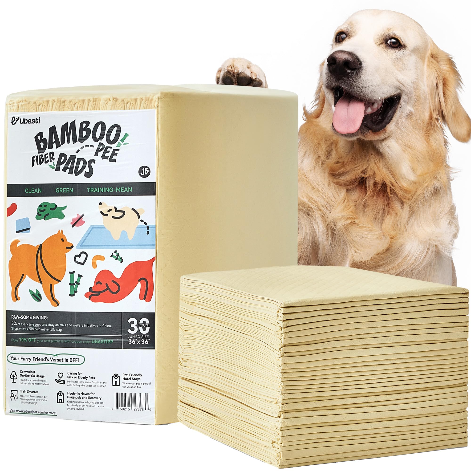 Ubasti Bamboo Puppy Pads Extra Large 36''x36'', 30 Count, Super ...