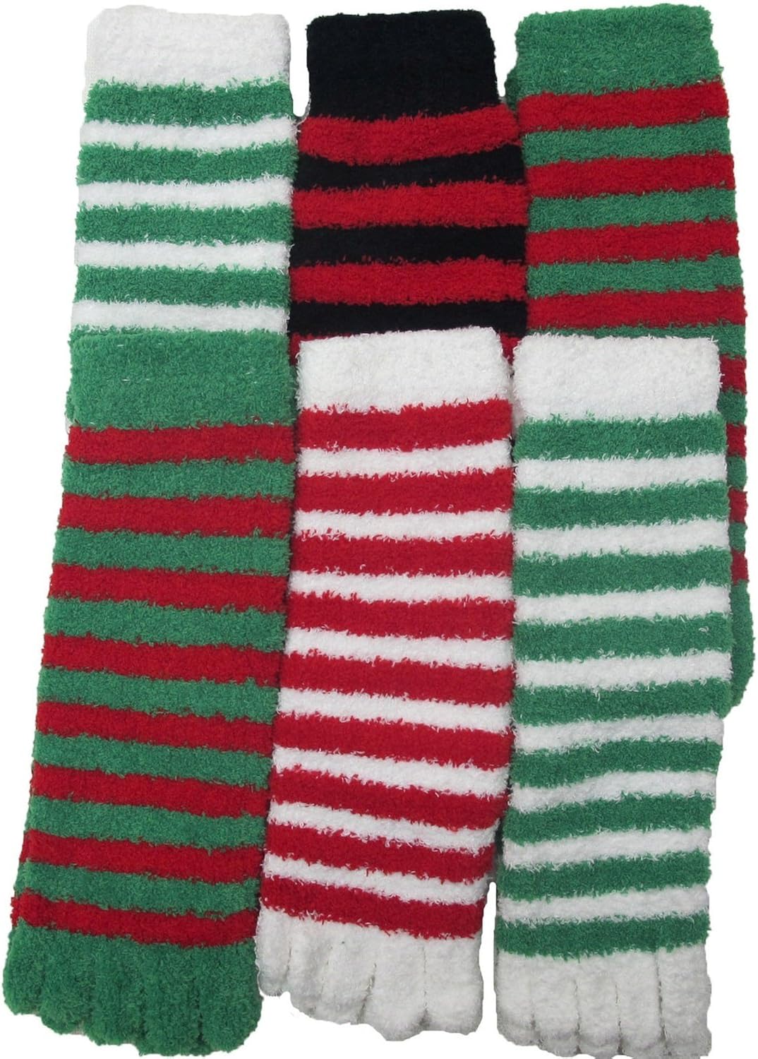 Amazon.com: Fuzzy Toe Socks, Christmas Socks, Striped, 6 Pair, Size: 9 ...