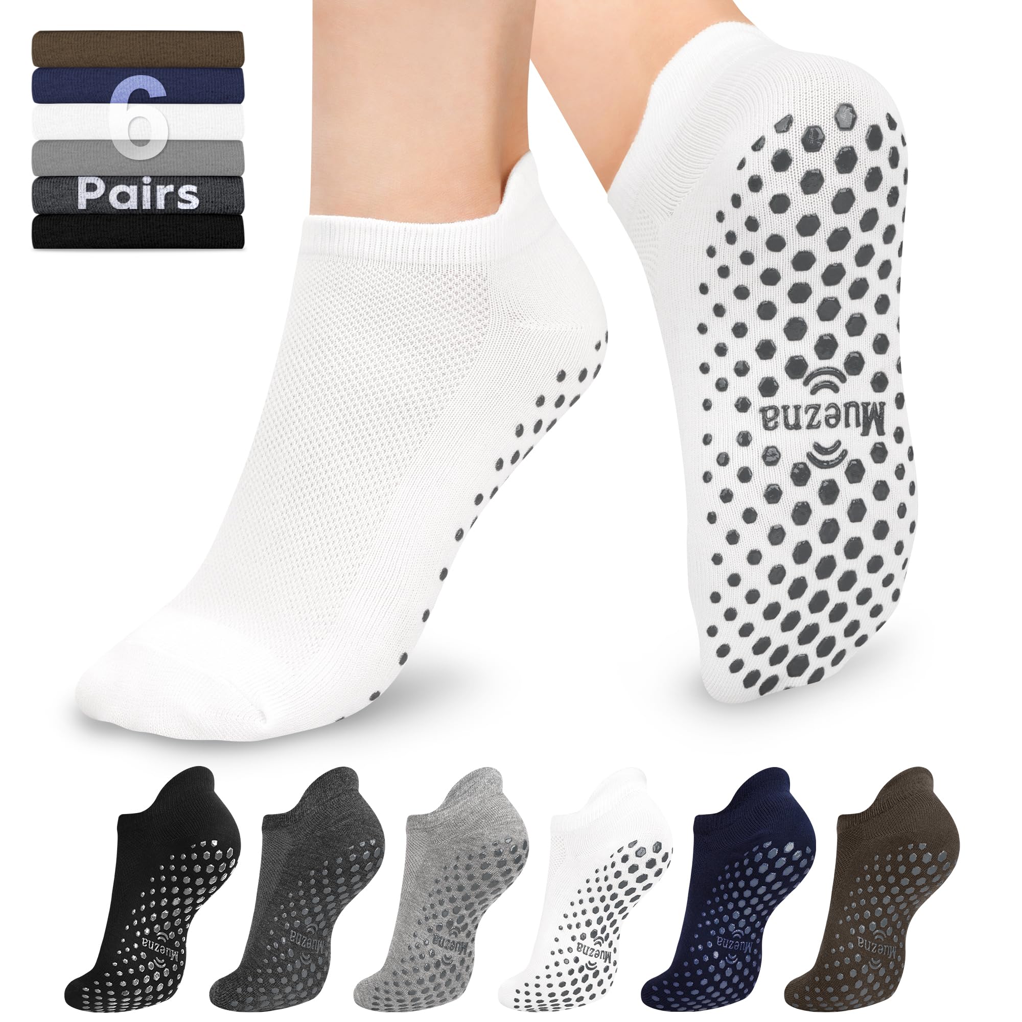 Muezna 6 Pairs Pilates Grip Socks for Women, Non Slip Yoga Socks with ...