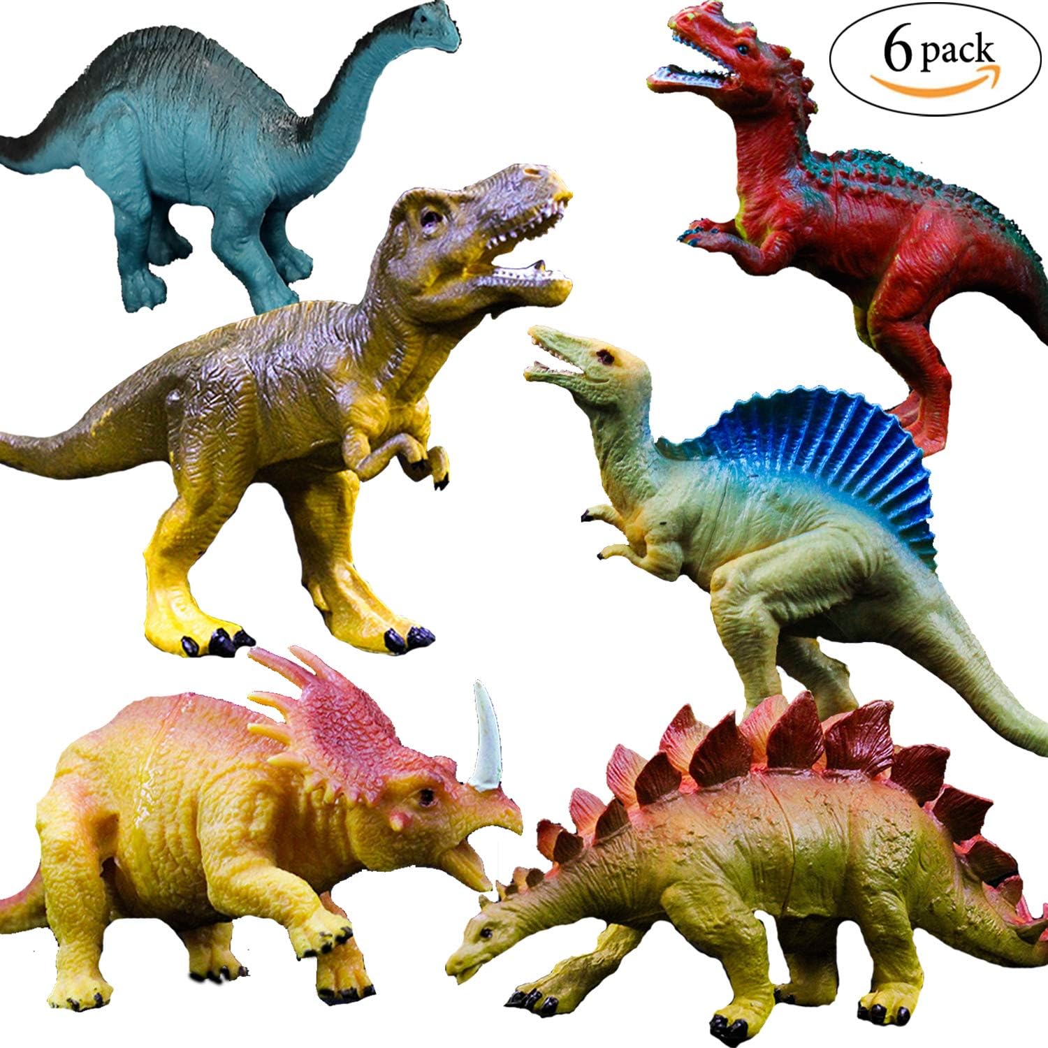 6 Pack Educational Dinosaur Toys - 6" to 7" Realistic Dinosaur Figures ...