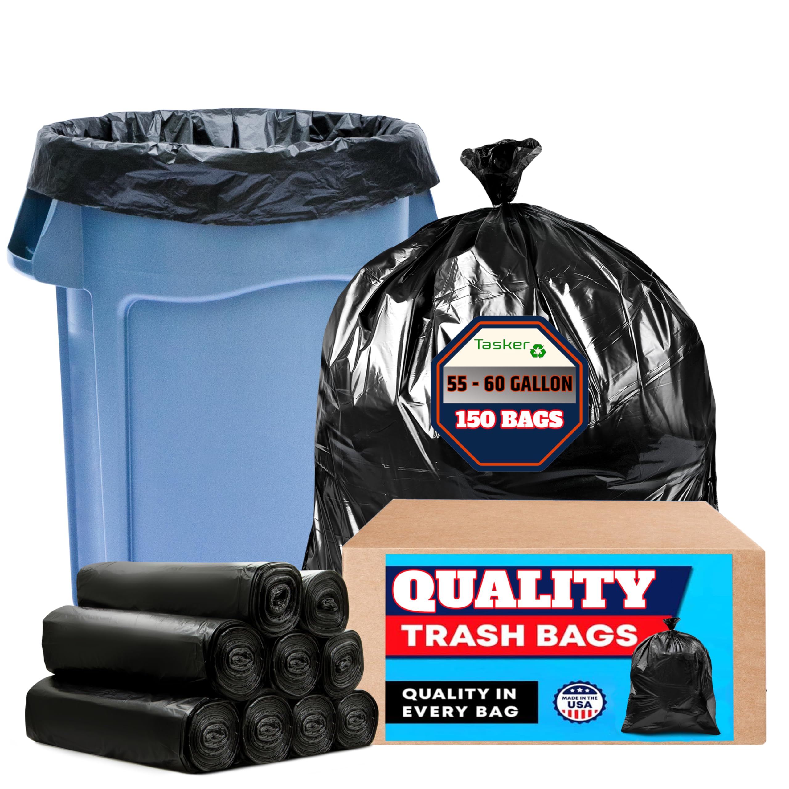 55-60 Gallon Large Trash Bags | Mega ValuePack 150 Bags | Durable Large ...