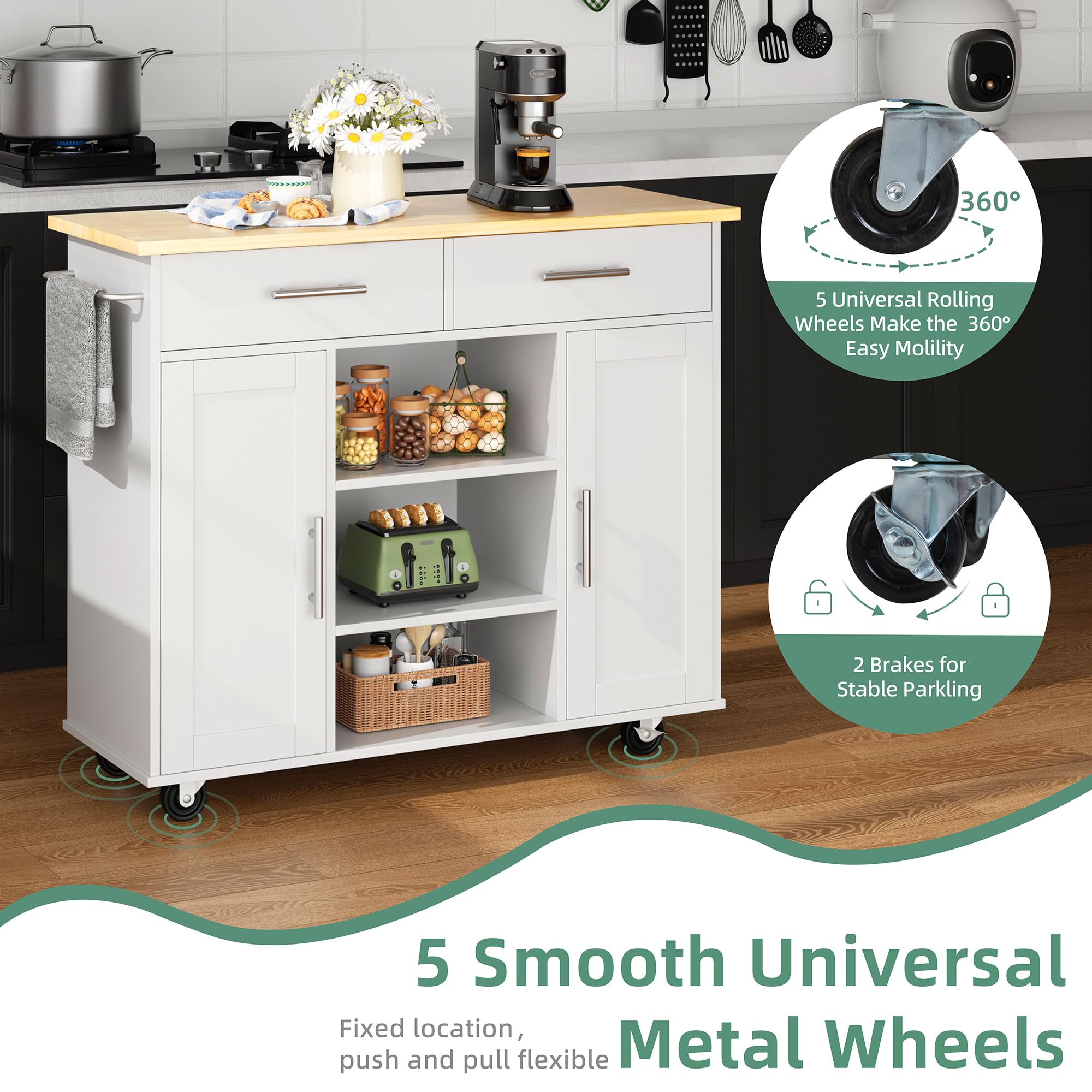 Shintenchi Kitchen Island With Storage, Kitchen Island Cart On Wheels ...