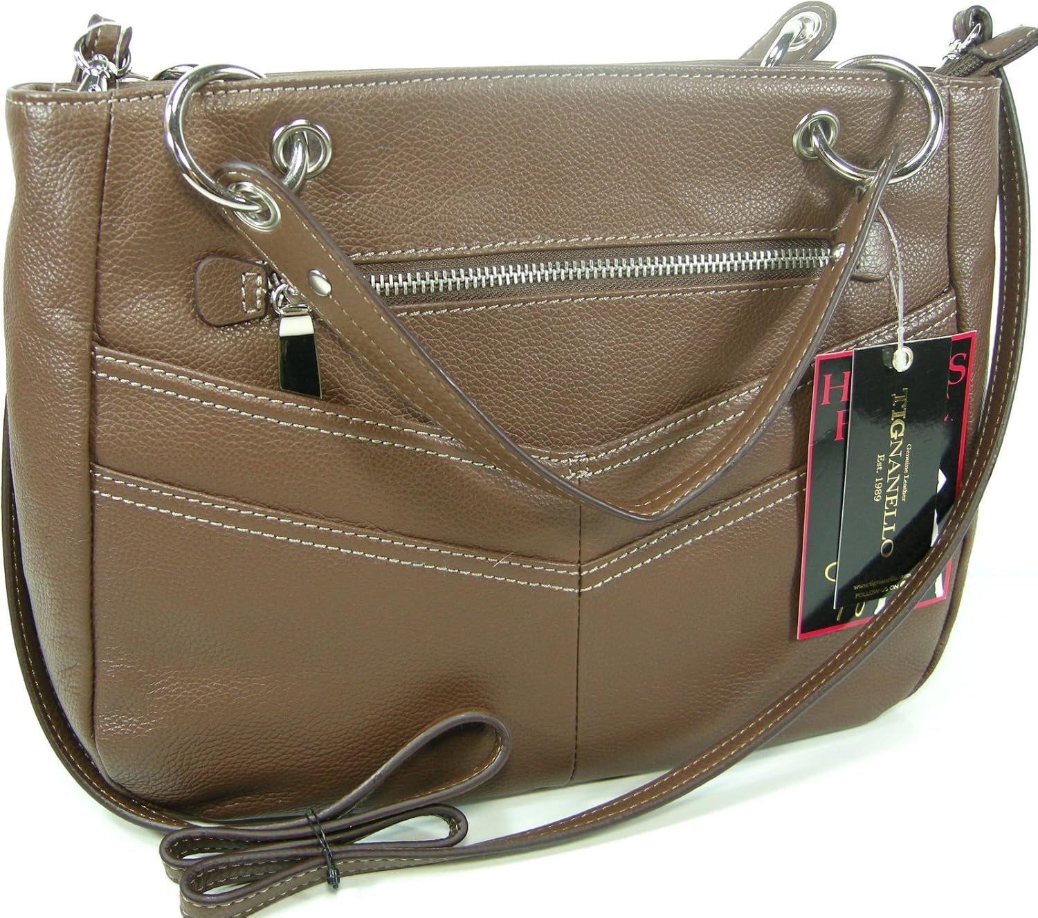 Tignanello Purse Cross Body Bag Genuine Espresso Leather Hands Free ...