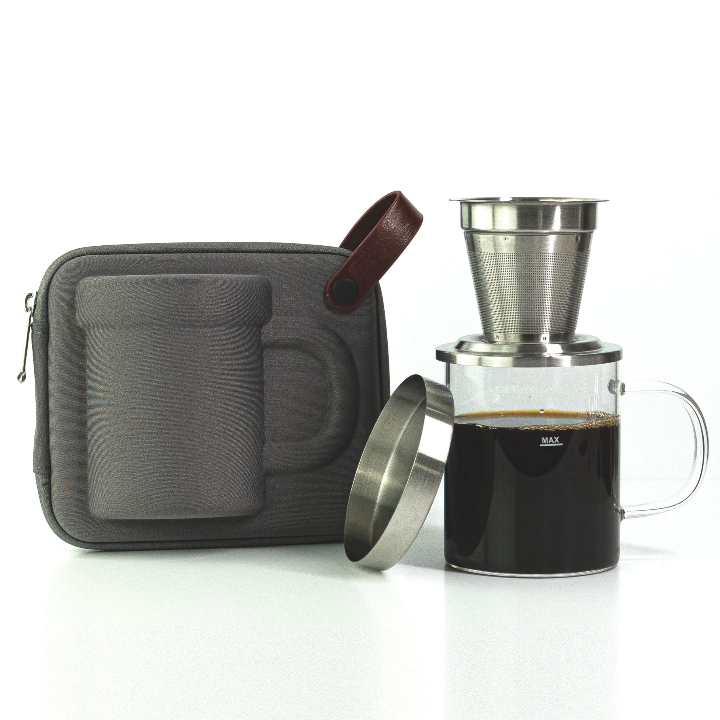 Travel Glass Pour Over Coffee maker Set 4pcs (Gray) | 18/2 Stainless ...