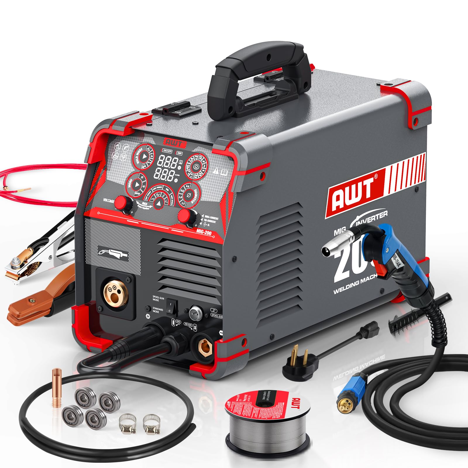 AWT MIG Welder, 200Amp 8 in 1 Gas MIG/Gasless Flux Core MIG/Stick/Lift ...