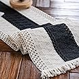 Amazon.com: Alynsehom Macrame Table Runner Cream Beige and Black Boho Table Runner with Tassels ...