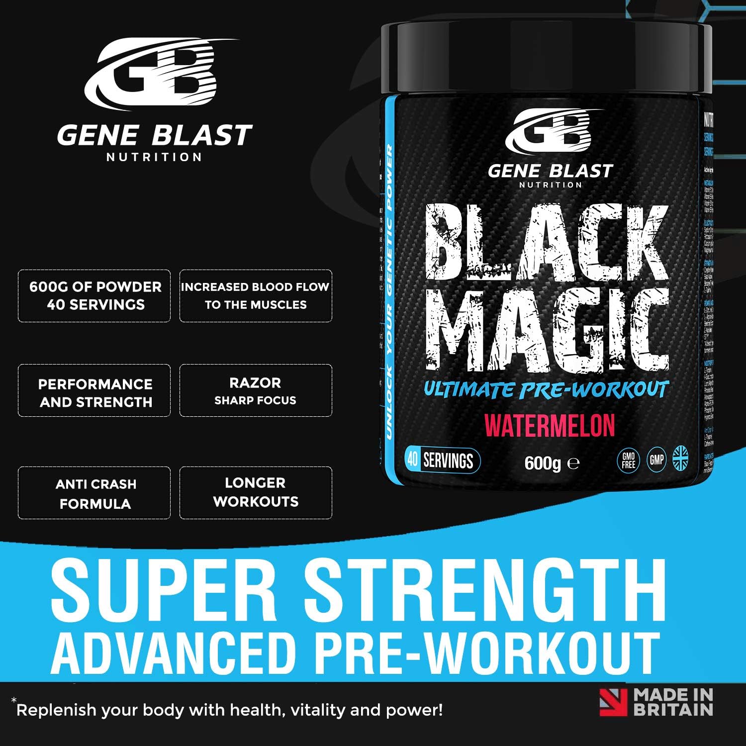 Gene Blast-Black Magic Pre-Workout Powder, Anti-Crash Formula – Energy ...