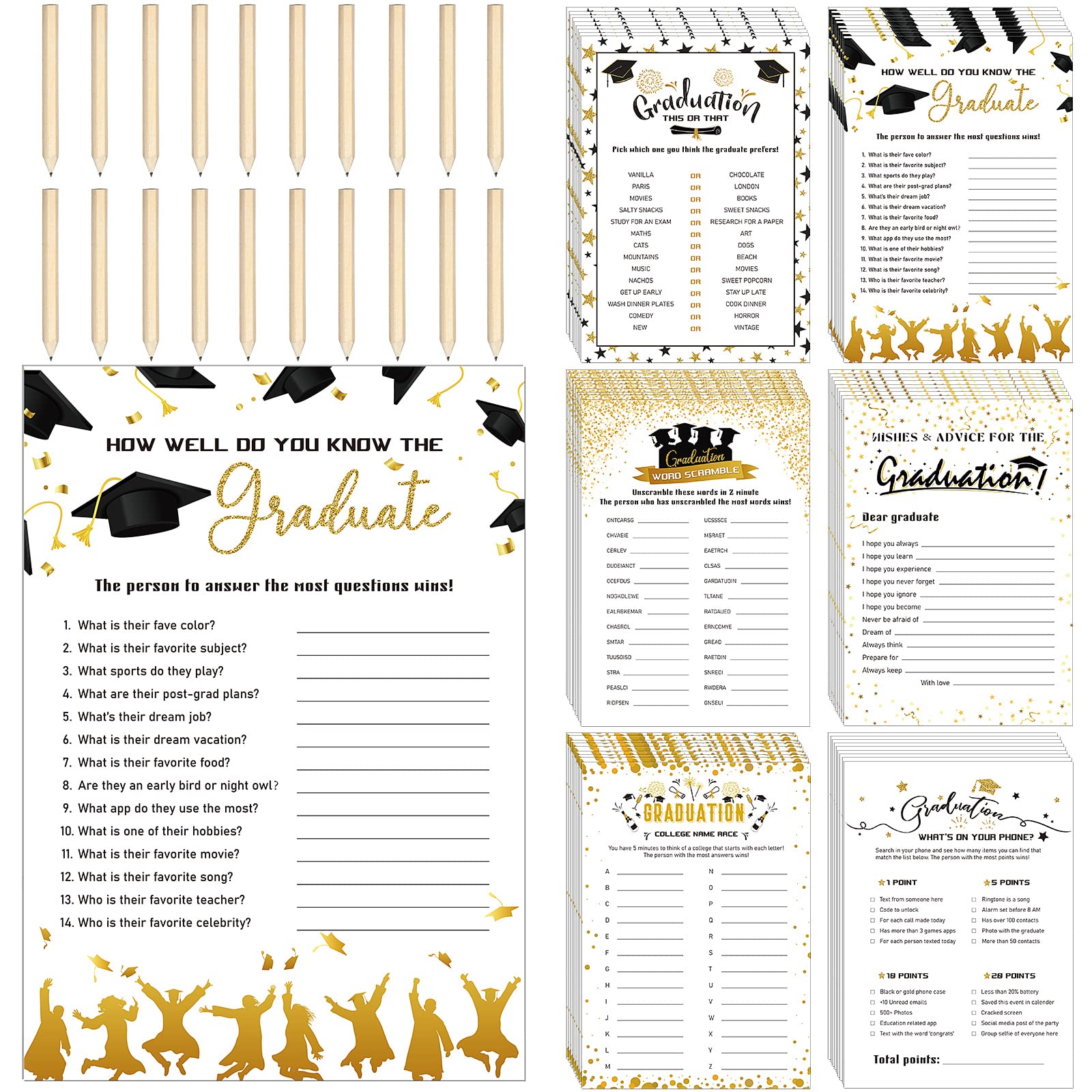 Jutom 210 Pieces Graduation Party Games 2025 Graduation Game Cards ...