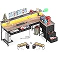 Amazon.com: AODK 61" L Shaped Desk with 7 File Drawers, Gaming Desk ...