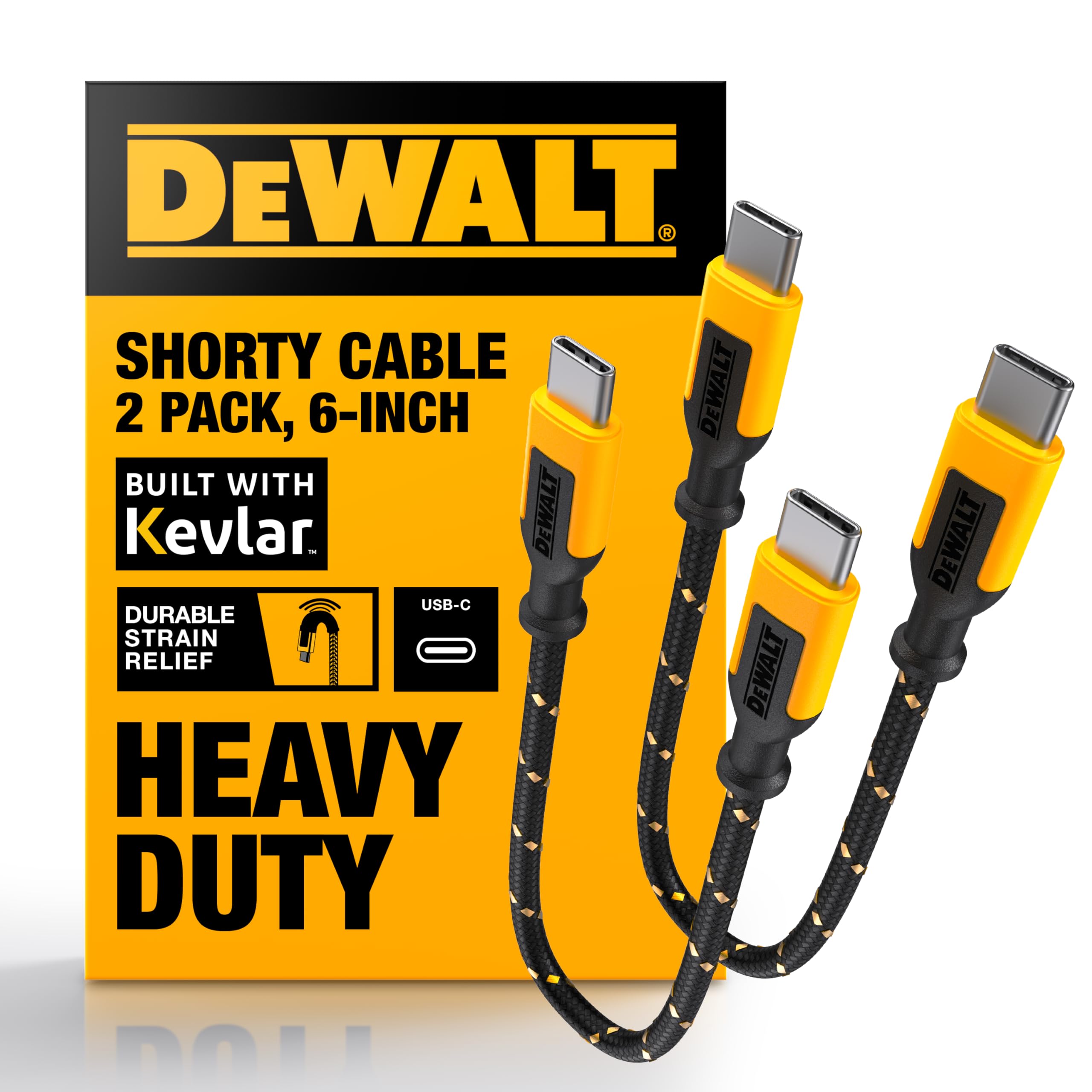 DEWALT Heavy Duty Short USB C to USB C 60W Cable (2 Pack 6in.), Durable ...