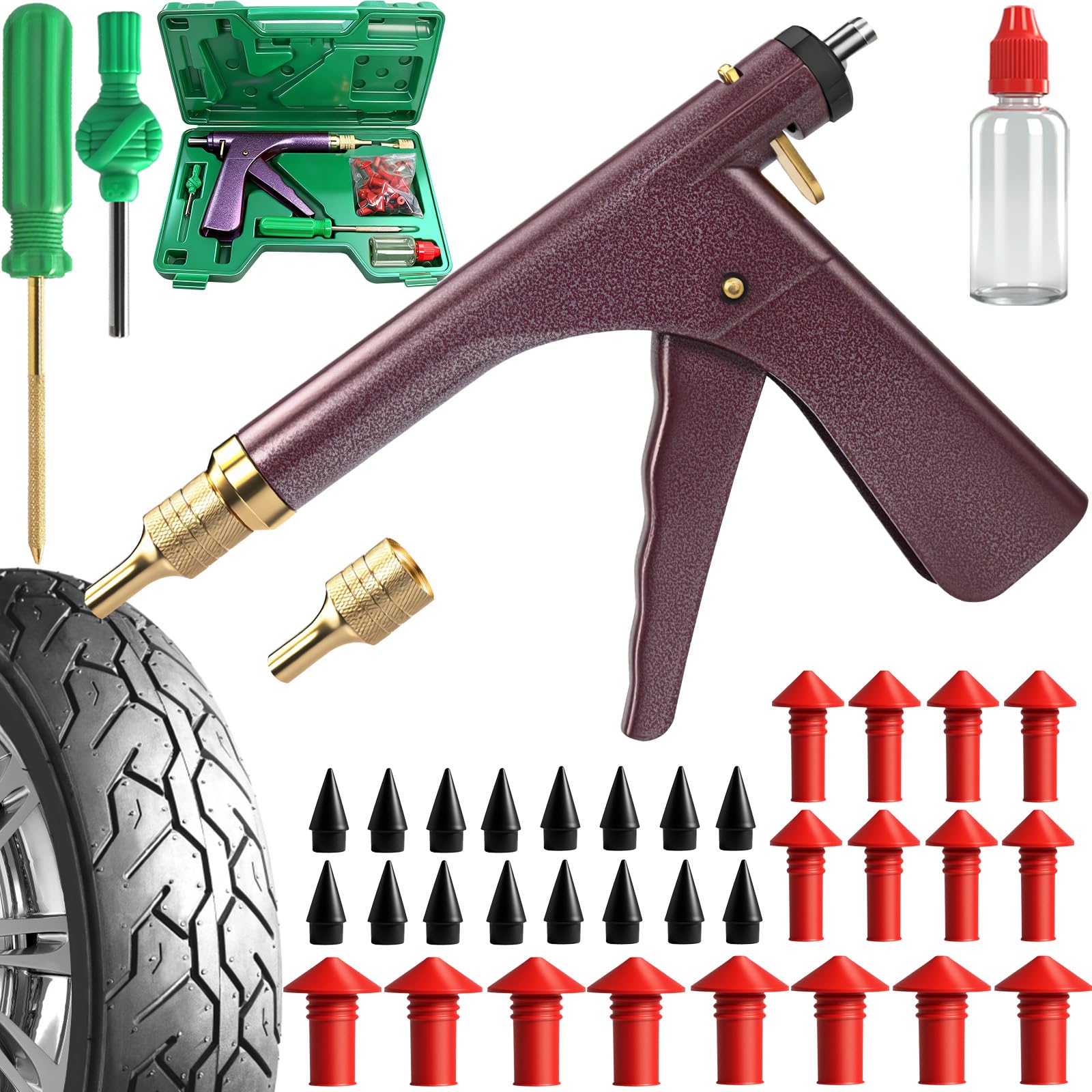 SBGGRL 37 Pcs Mushroom Tire Plug Kit,Tire Plug Gun with 16 Plugs for ...