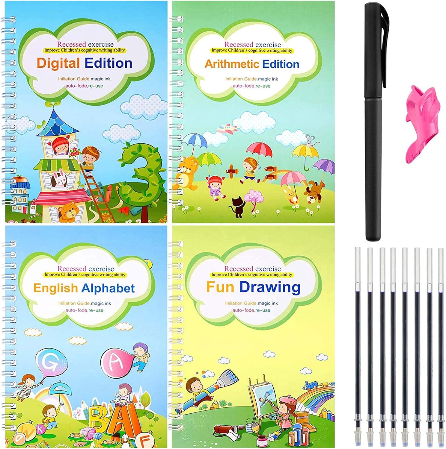 Magic Practice Copybook with Pen,4pcs Reused Caligraphy Book for Kids ...