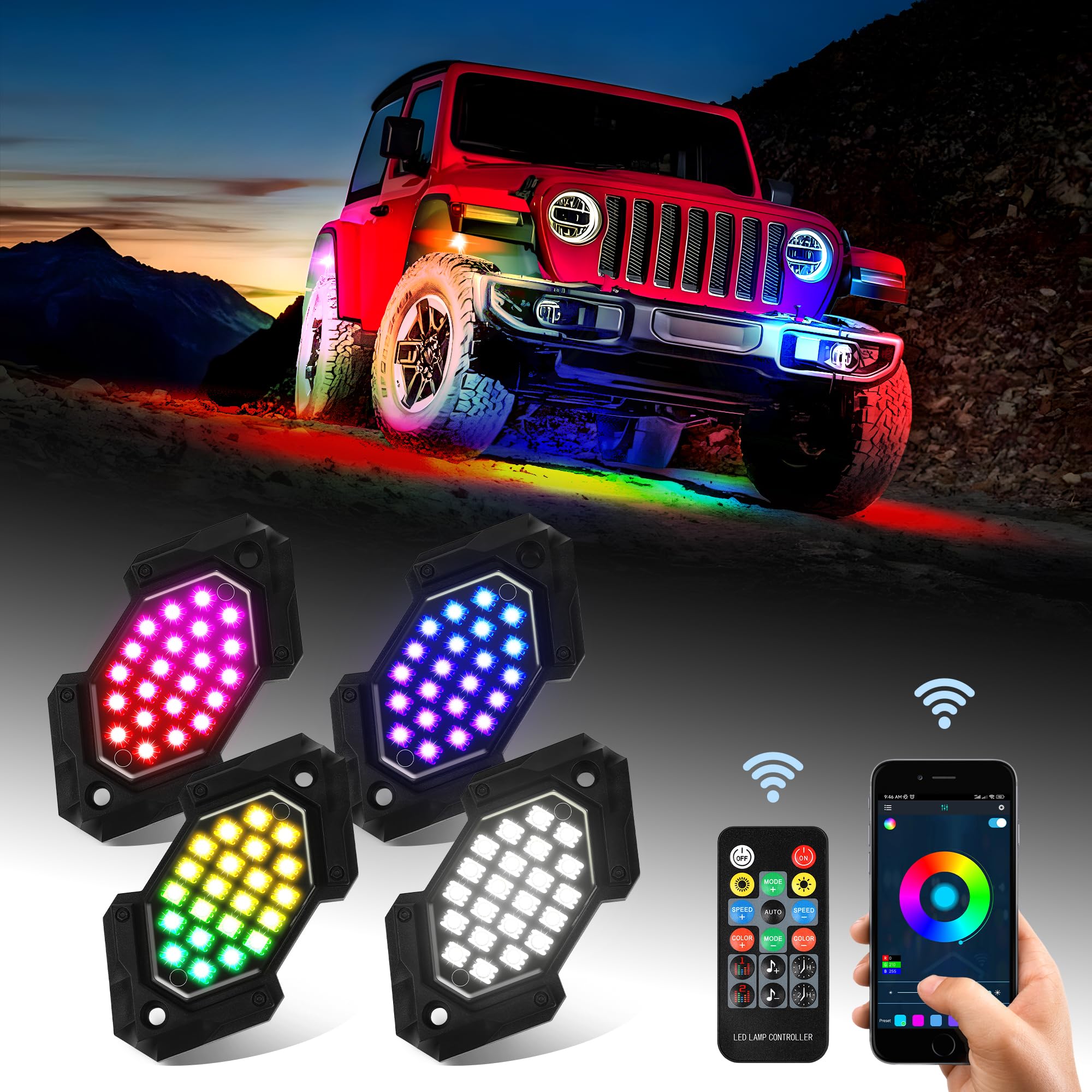 *USED MISSING REMOTE*Upgrade 4 Pods RGB Rock Lights Kit - Multicolor ...