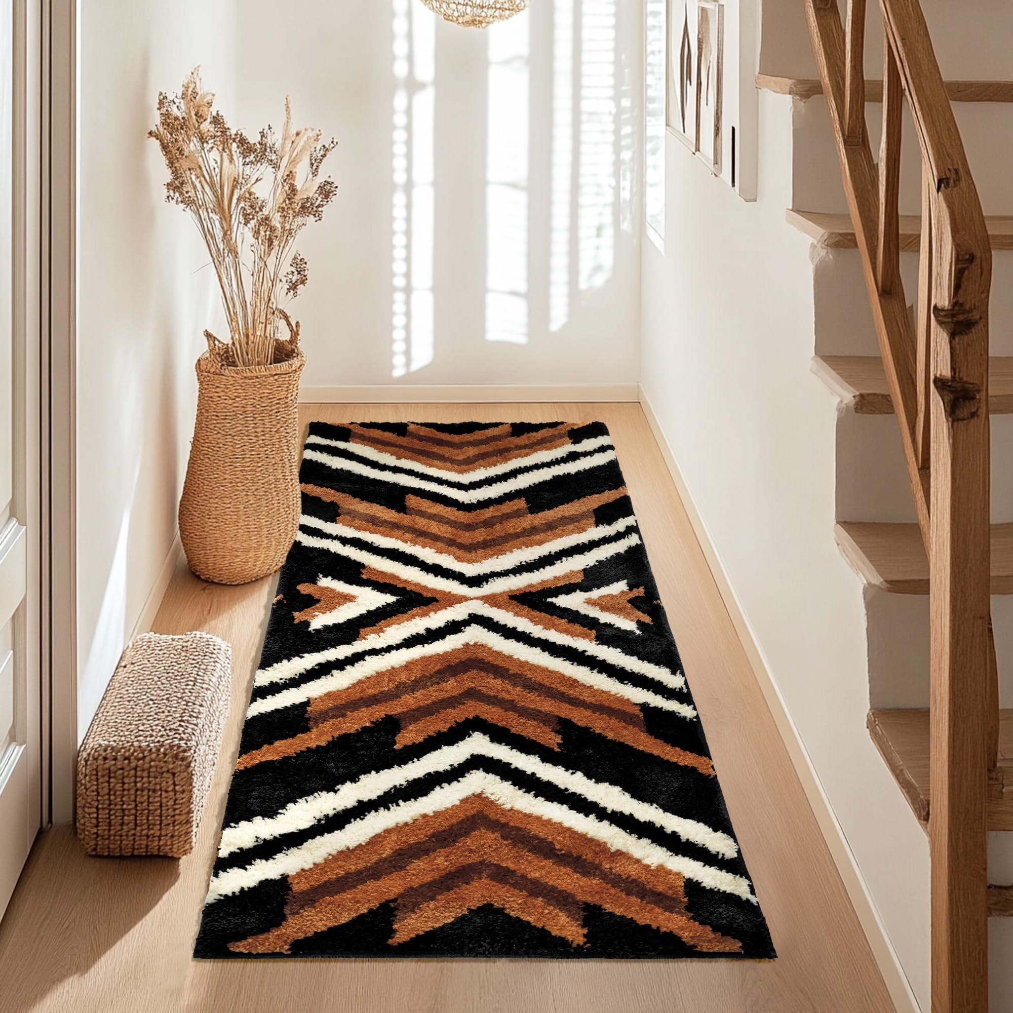 Tyrot Black Boho Long Bathroom Rugs Runner Non Slip Washable Western ...