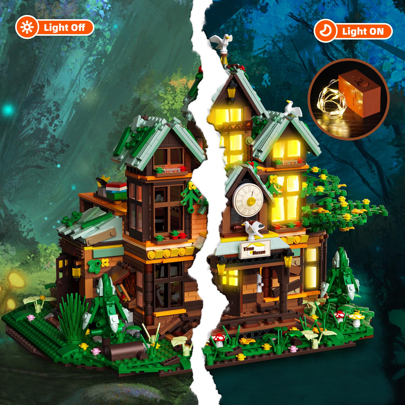 HSANHE Time House Cabin Building Set with LED Light, 2198 PCS Wood ...