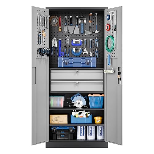 Yizosh Metal Garage Storage Cabinet with Locking Doors and 2 Drawers ...