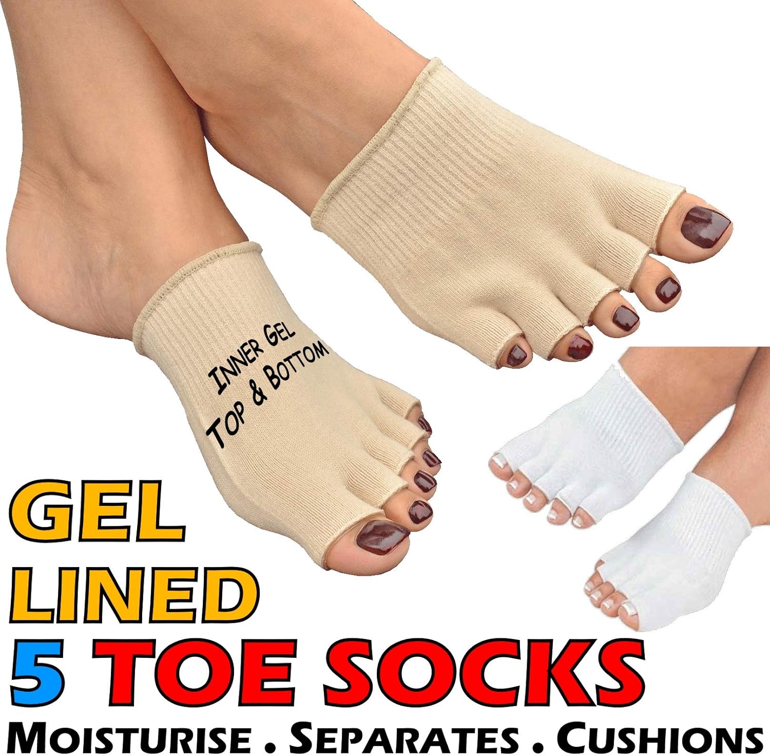 Medipaq® GEL Open Five Toe Socks – Cushion Your Feet – Moisturising to ...