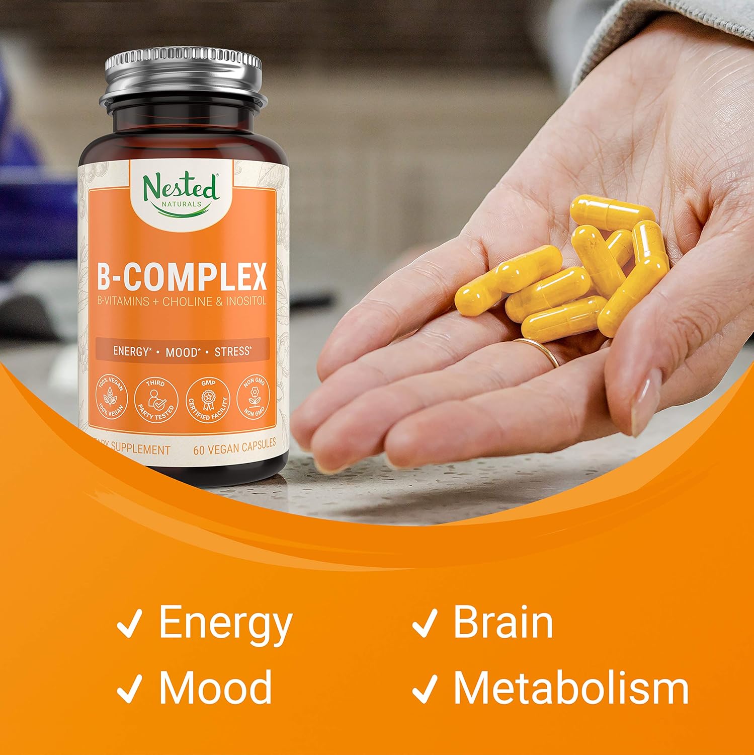ALL 8 B-COMPLEX VITAMINS Plus Choline & Inositol | 60 Vegan Capsules ...